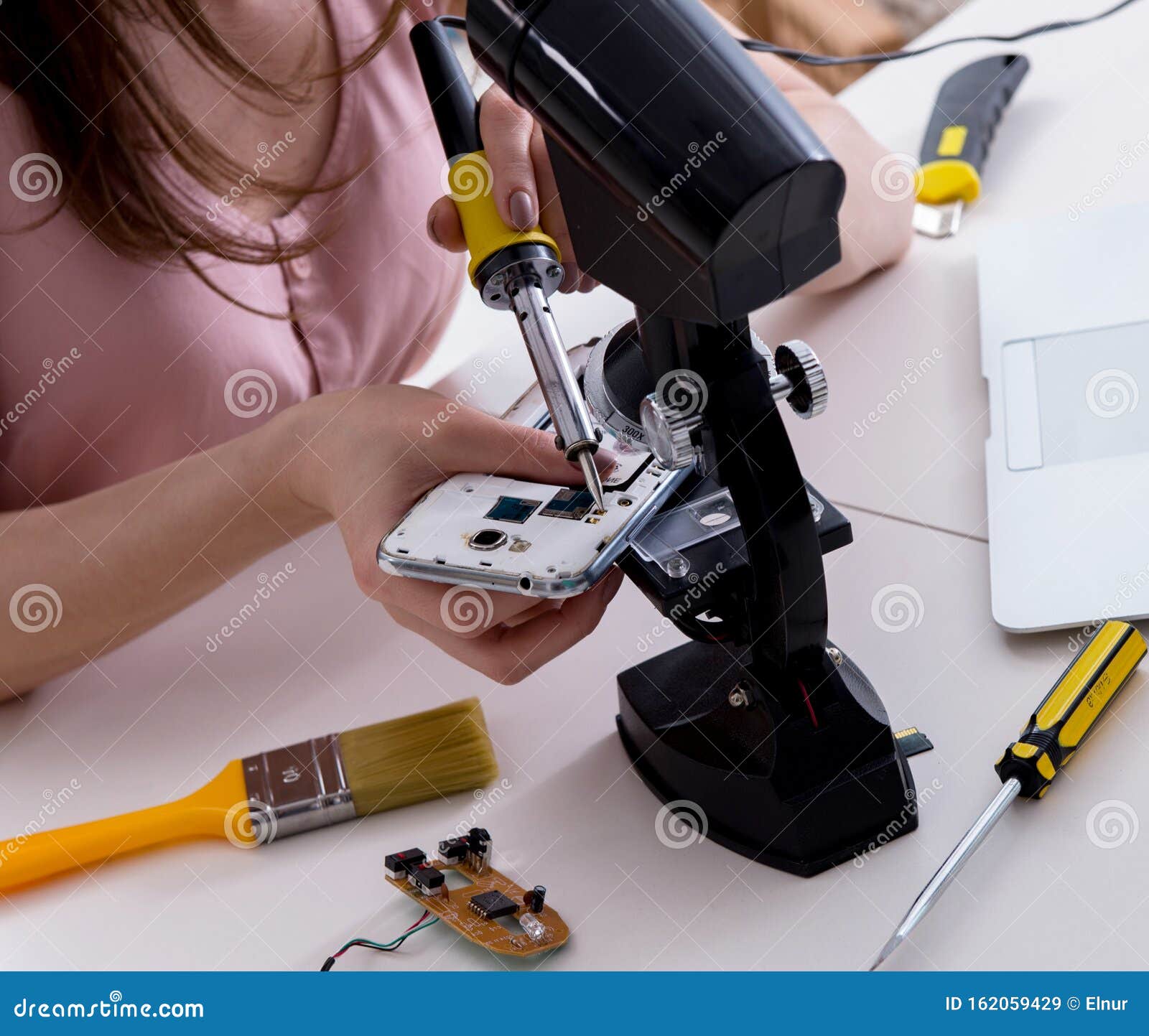 Mobile Phone Repair in Workshop Stock Image - Image of communication ...