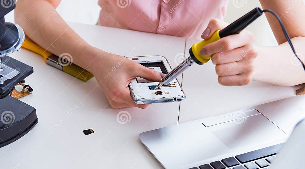 Mobile Phone Repair in Workshop Stock Image - Image of phone, cellphone ...
