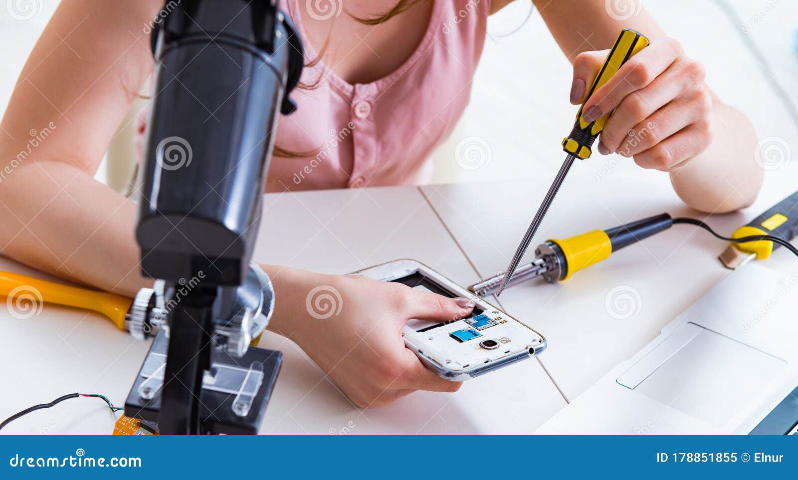 Mobile Phone Repair in Workshop Stock Image - Image of electronic ...