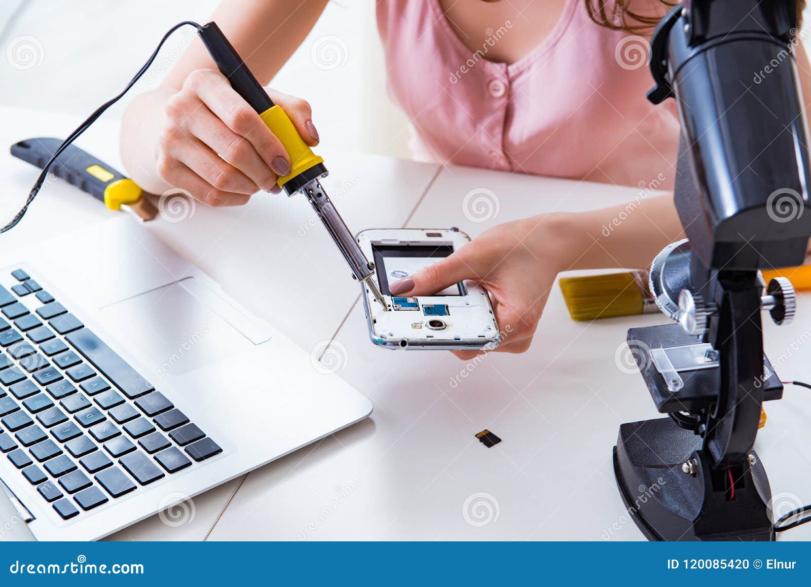 The Mobile Phone Repair in Workshop Stock Photo - Image of circuit ...