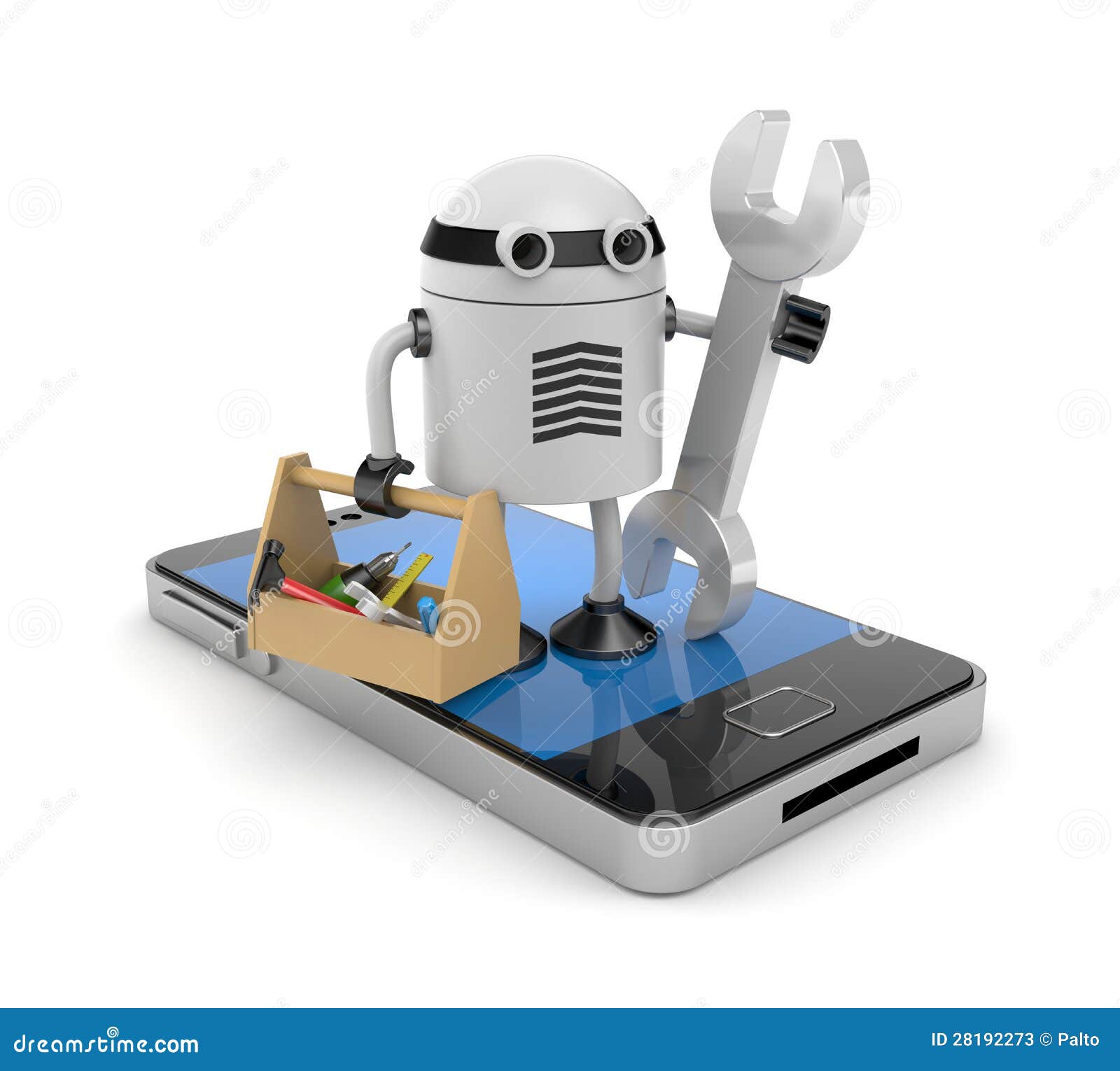 Mobile phone with robot stock illustration. Illustration of repairman ...