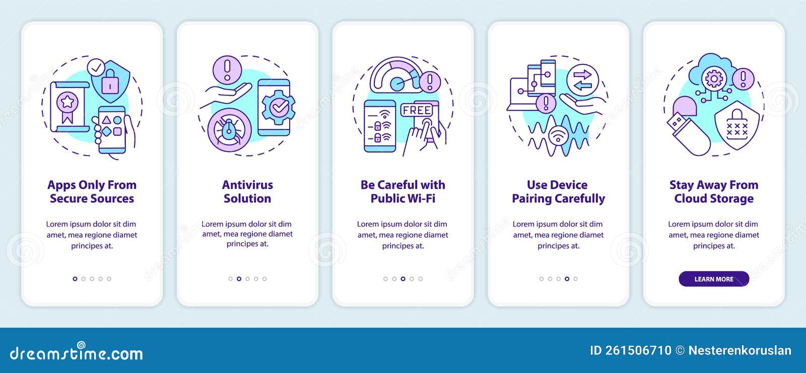 Mobile Phone Safety Tips Onboarding Mobile App Screen Stock Vector ...