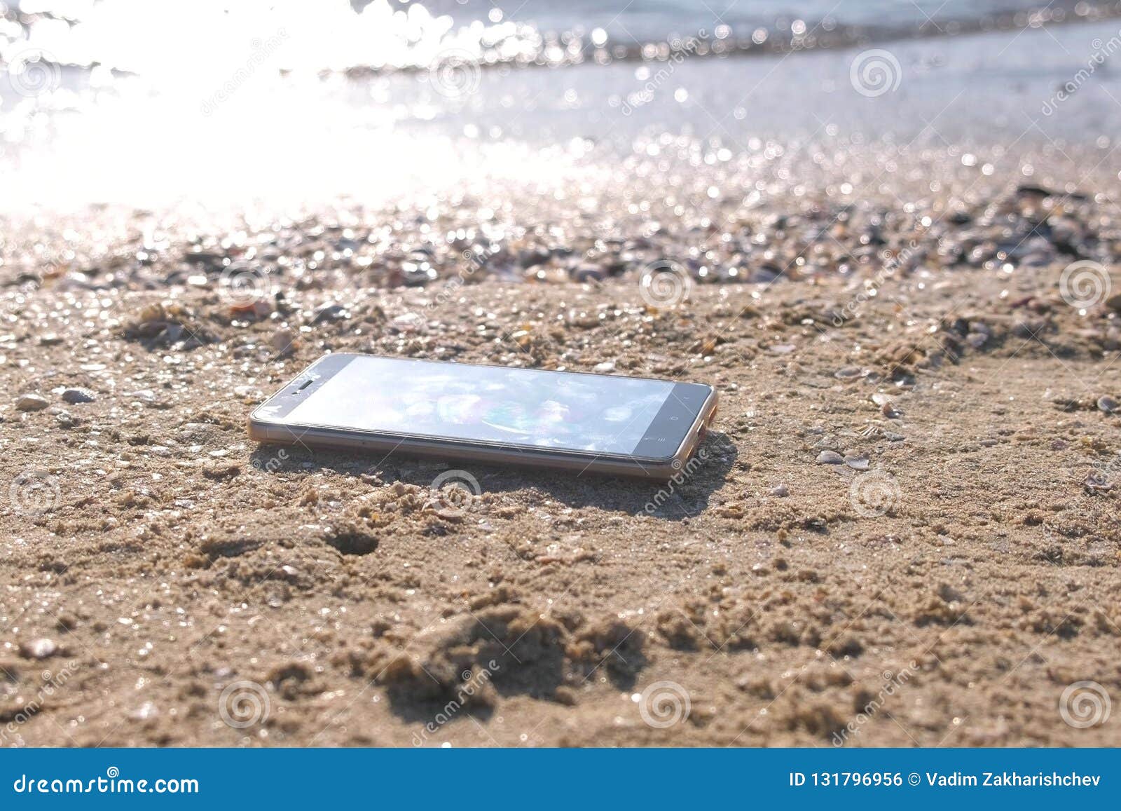 Mobile Phone on the Sandy Sea Beach with Waves. Stock Photo - Image of ...