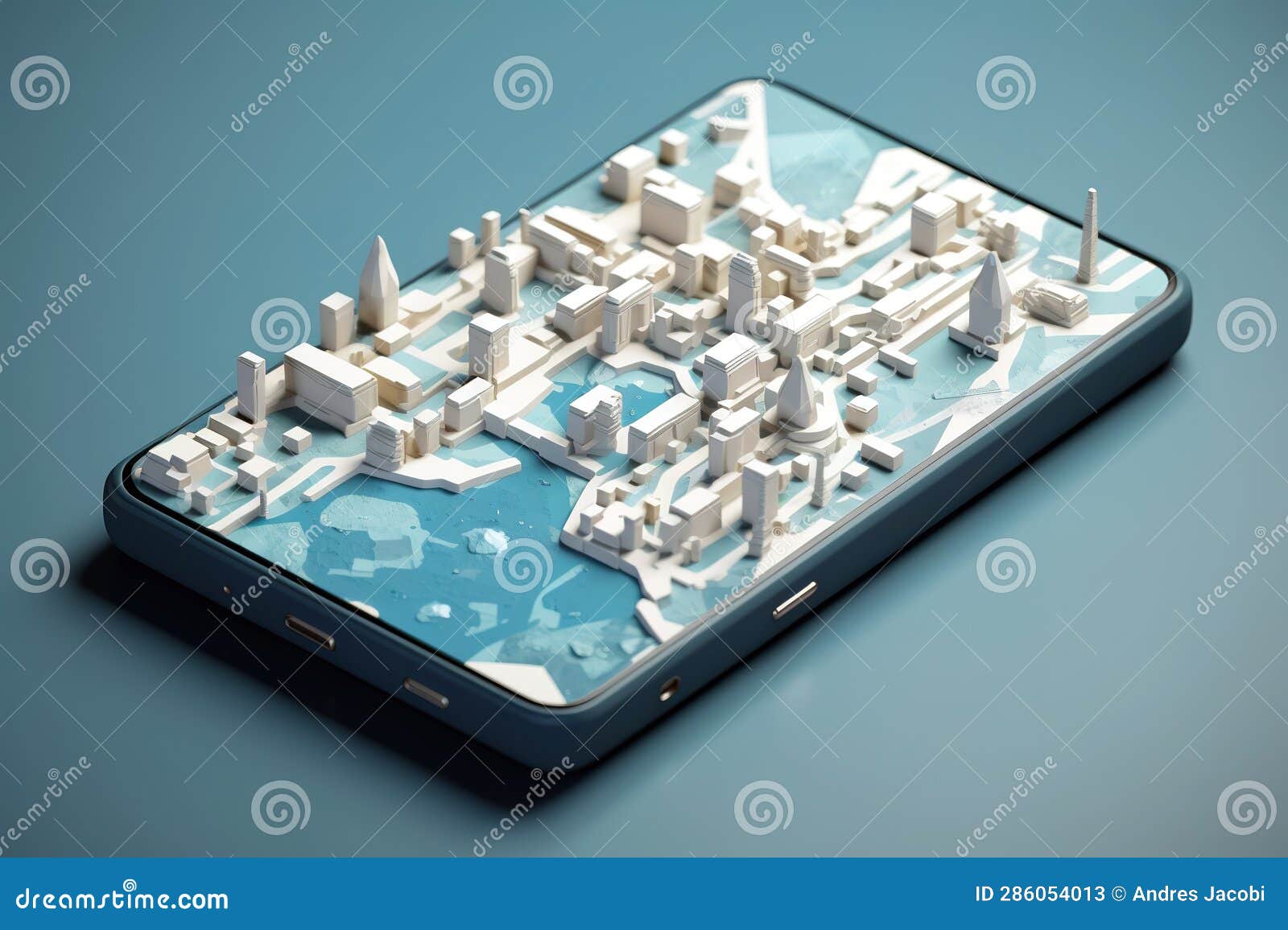 Mobile Phone Screen with 3D Model Map of a City. Stock Illustration ...