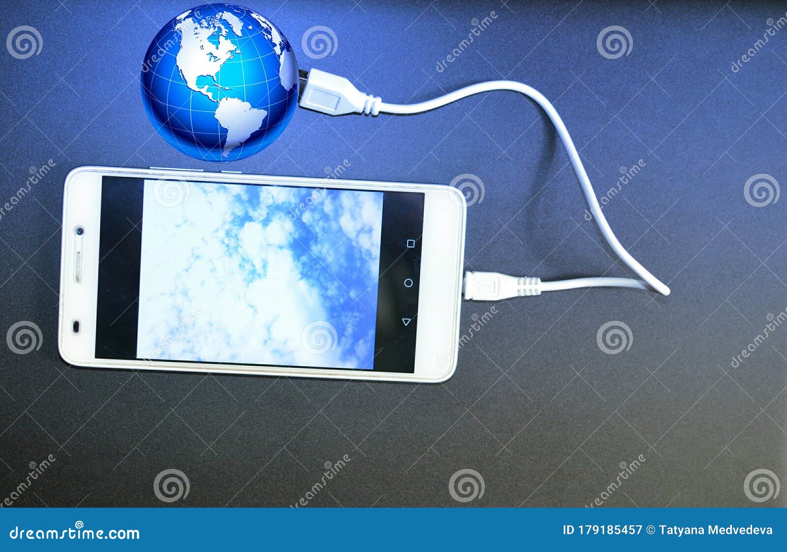 The Mobile Phone Screen Displays the Sky from the Planet Earth. Stock ...