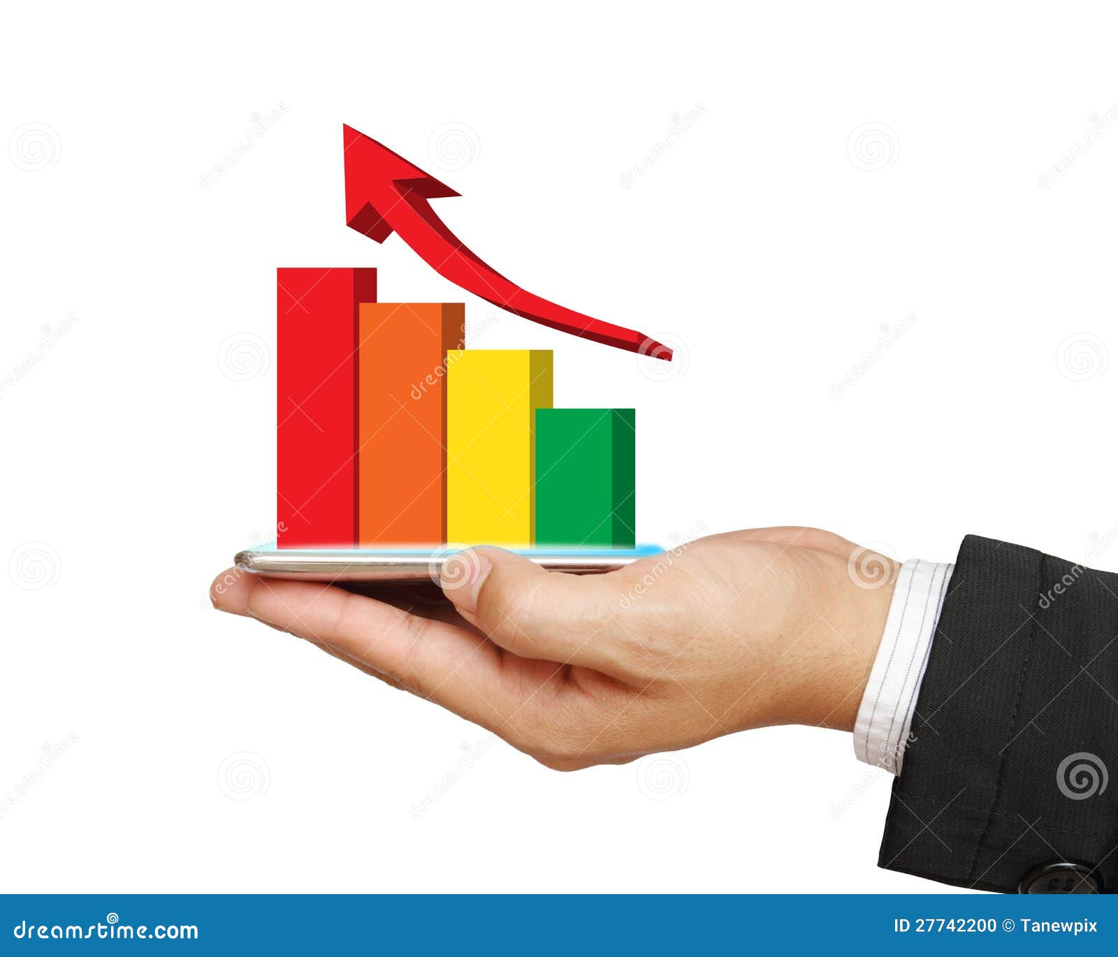 Mobile Phone Screen with Graph on Business Hand Stock Photo - Image of ...