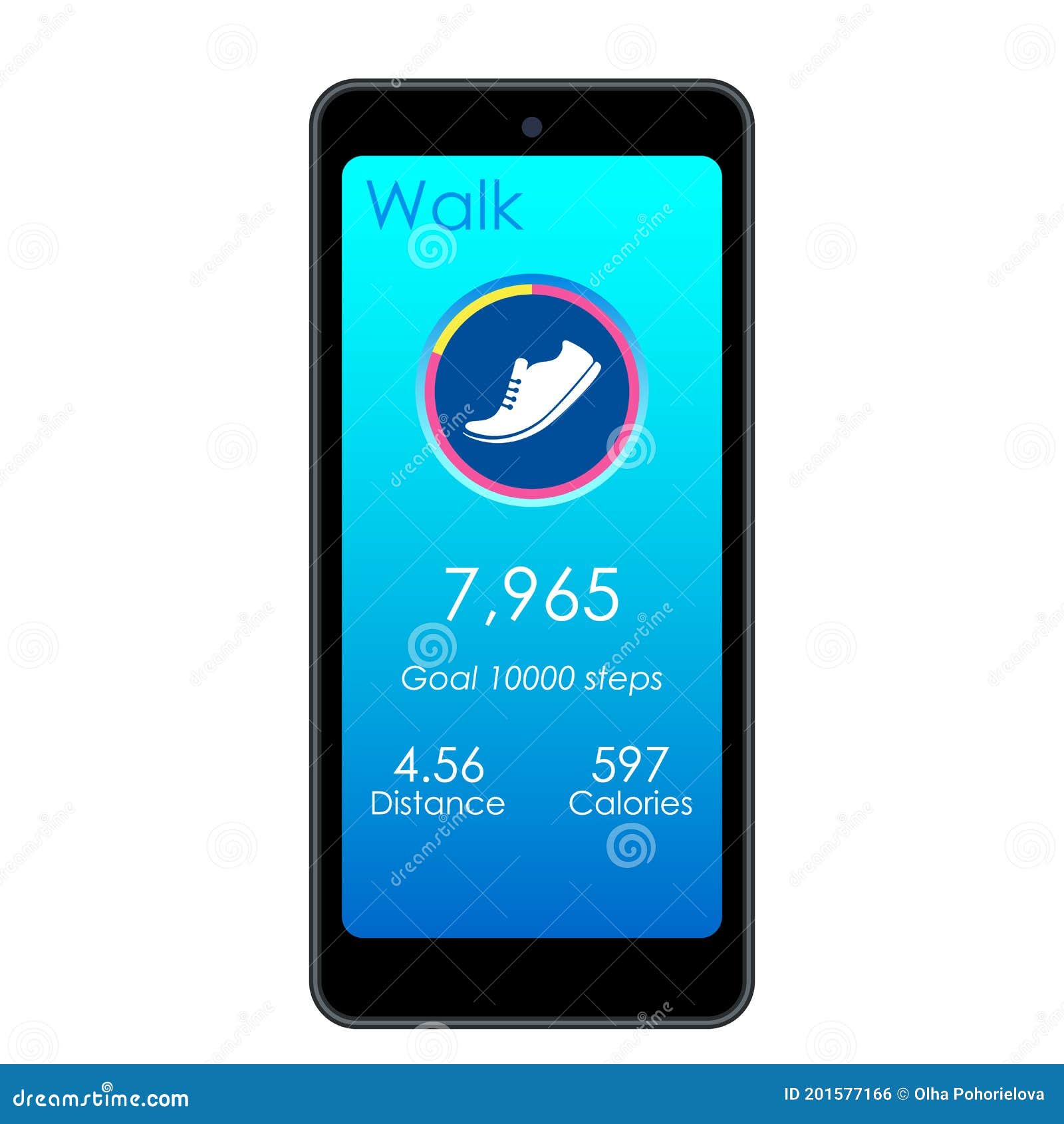 Mobile Phone Screen with Step and Running Counter Fitness App Interface ...