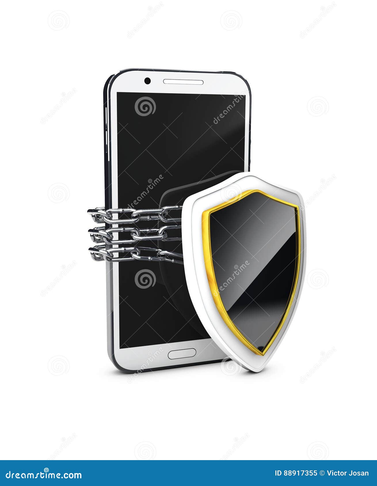 Mobile Phone Security Concept. Cell Phone and Shield and Chain Around ...