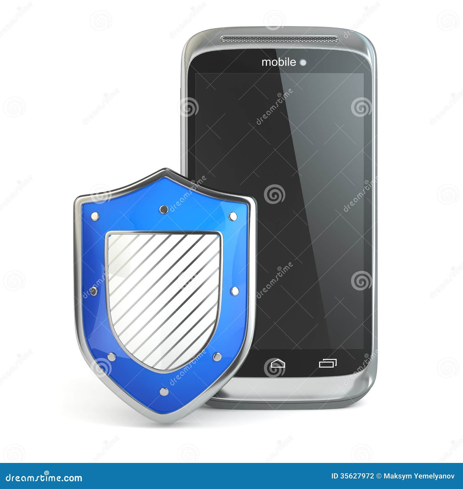 Mobile Phone Security Concept. Cellphone and Shield Stock Illustration ...
