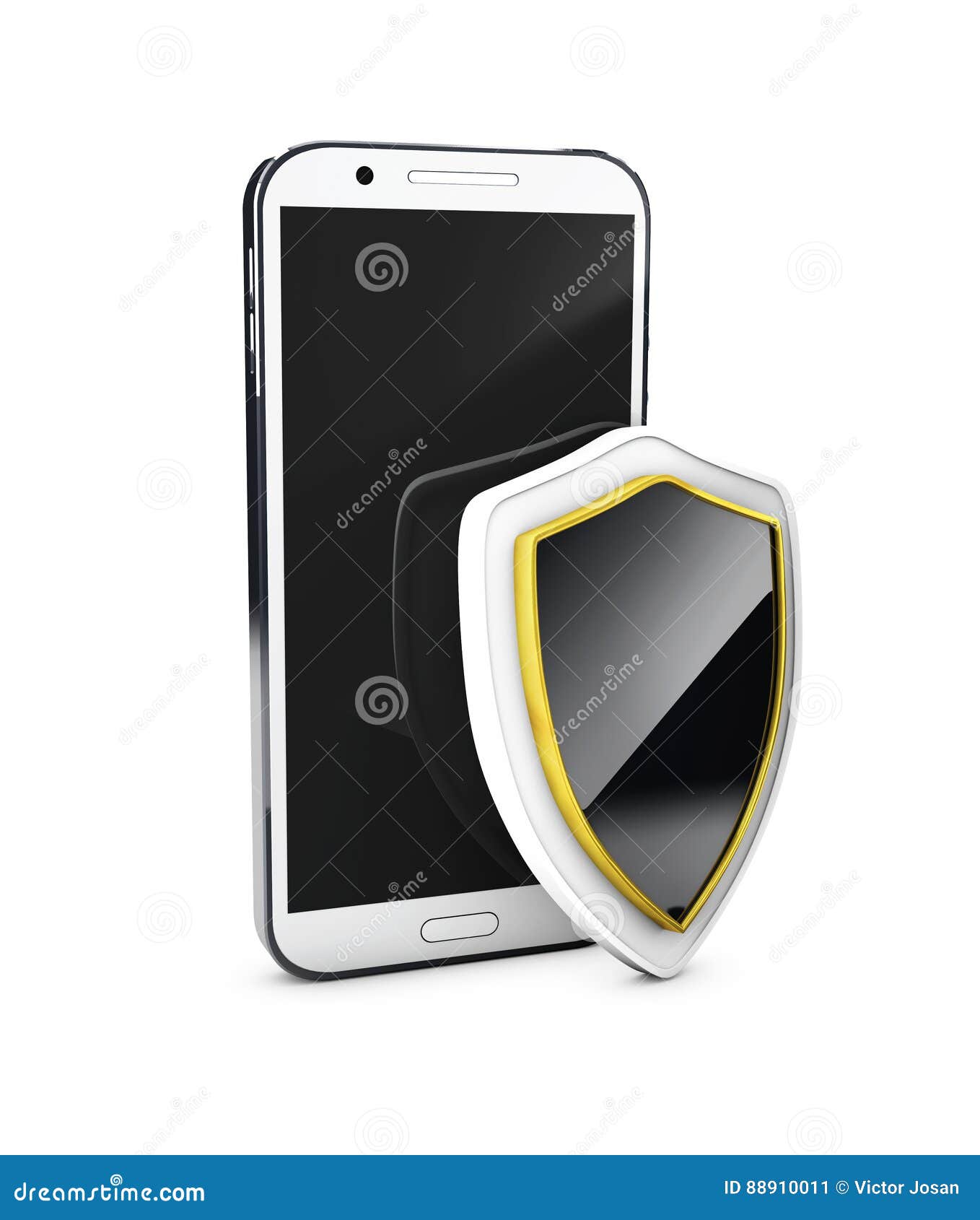 Mobile Phone Security Concept. Cellphone and Shield, 3d Illustration ...