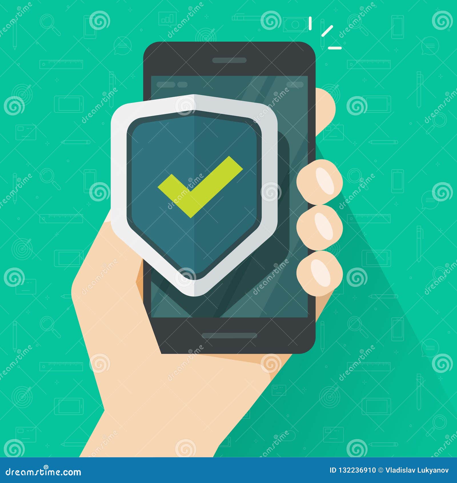 Mobile Phone Security Protection Vector Illustration, Flat Cartoon ...