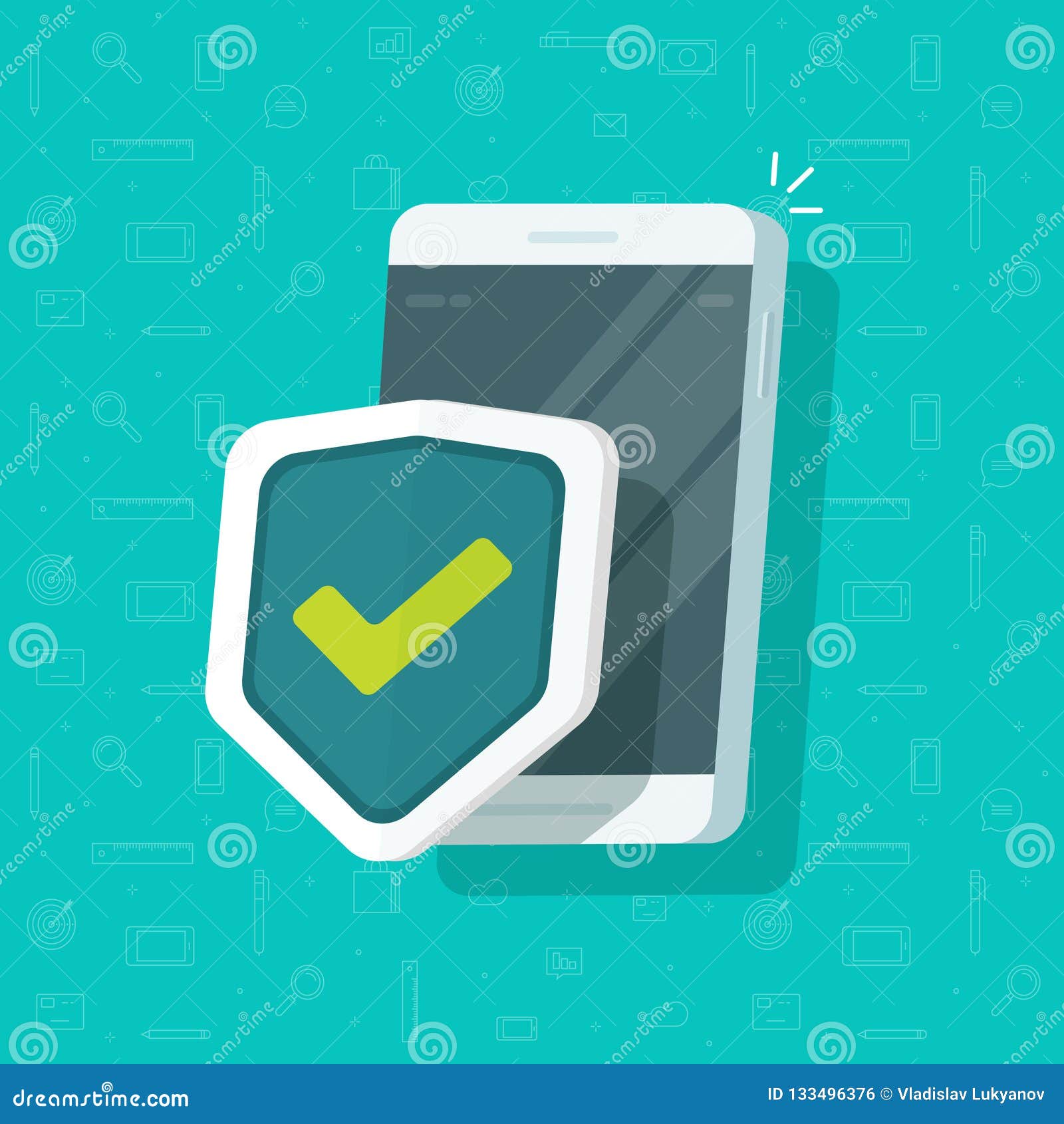 Mobile Phone Security Protection Vector Illustration Isolated, Flat ...