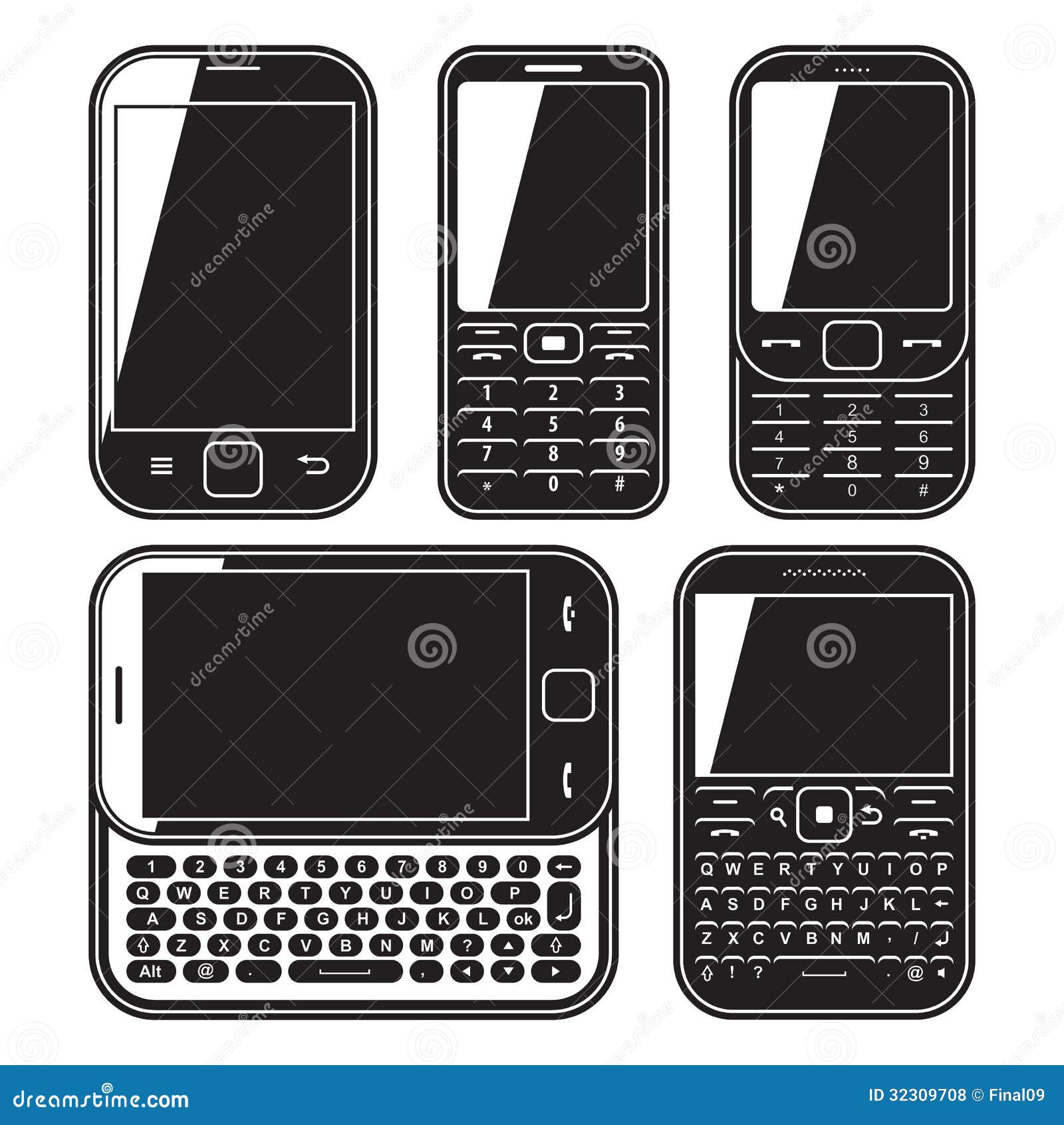 Mobile Phone Set. Touchscreen and Slider. Stock Vector - Illustration ...