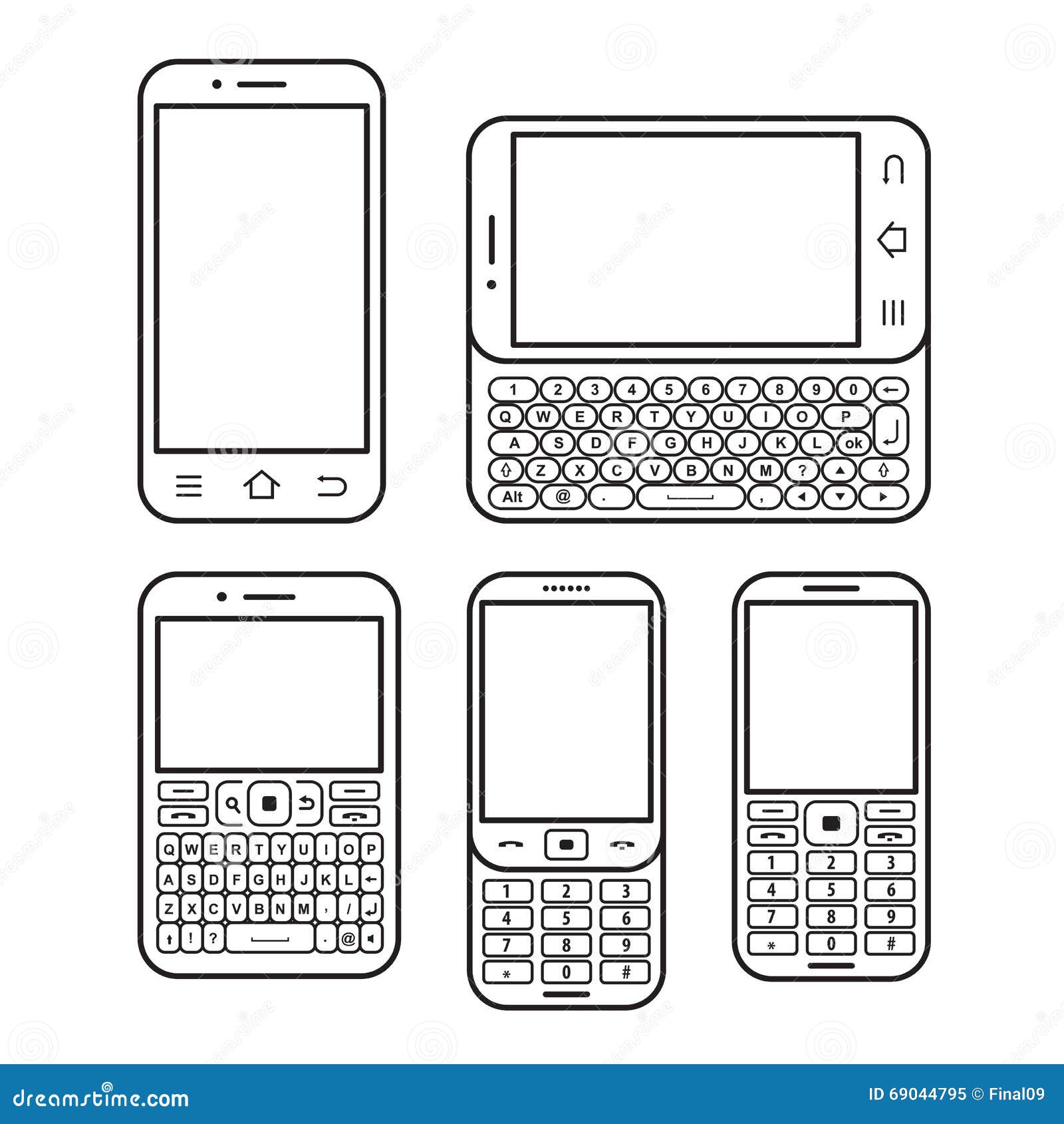 Mobile Phone Set. Touchscreen and Slider. Stock Vector - Illustration ...
