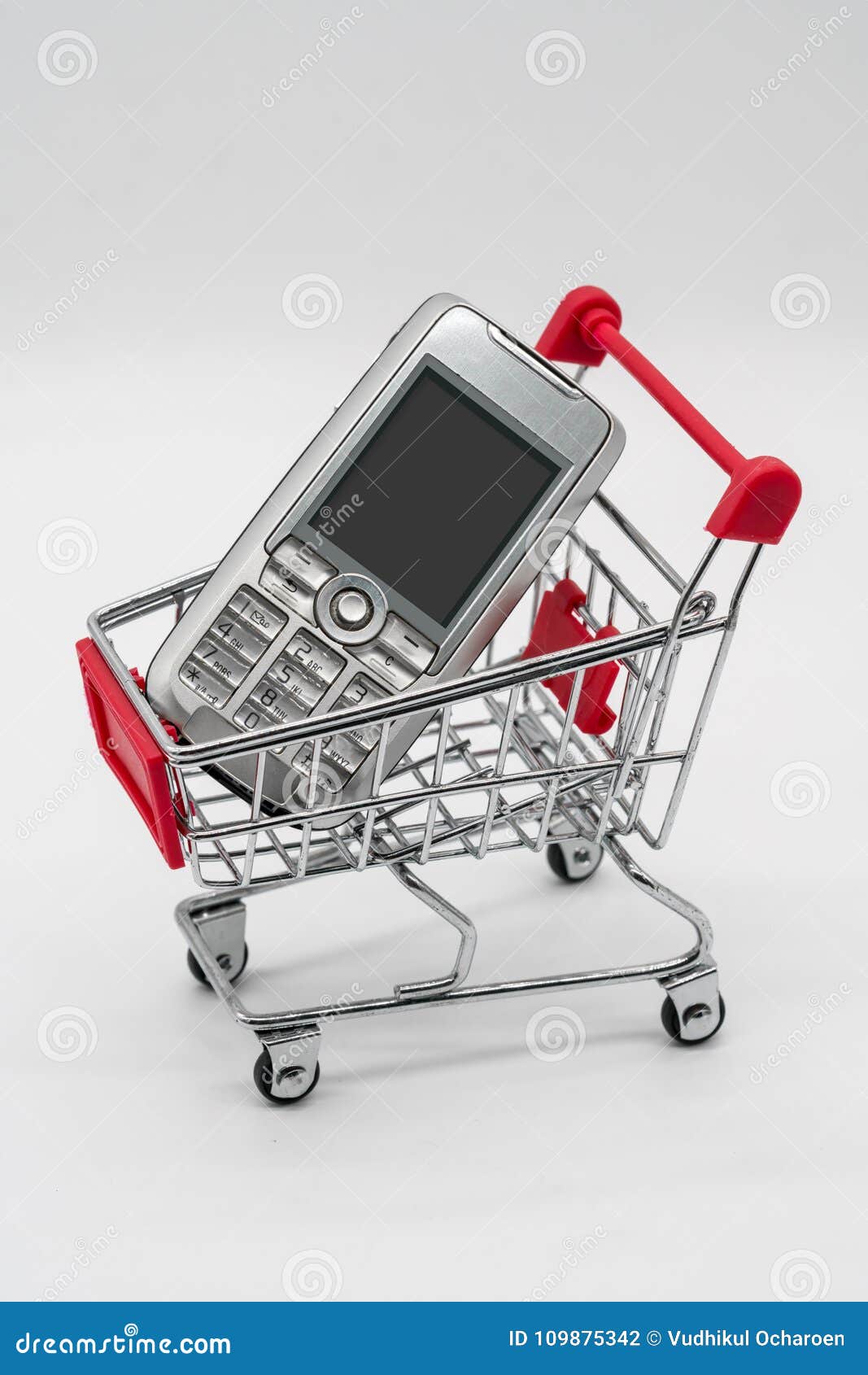 Mobile Phone with Shopping Cart Isolated on White Stock Photo - Image ...