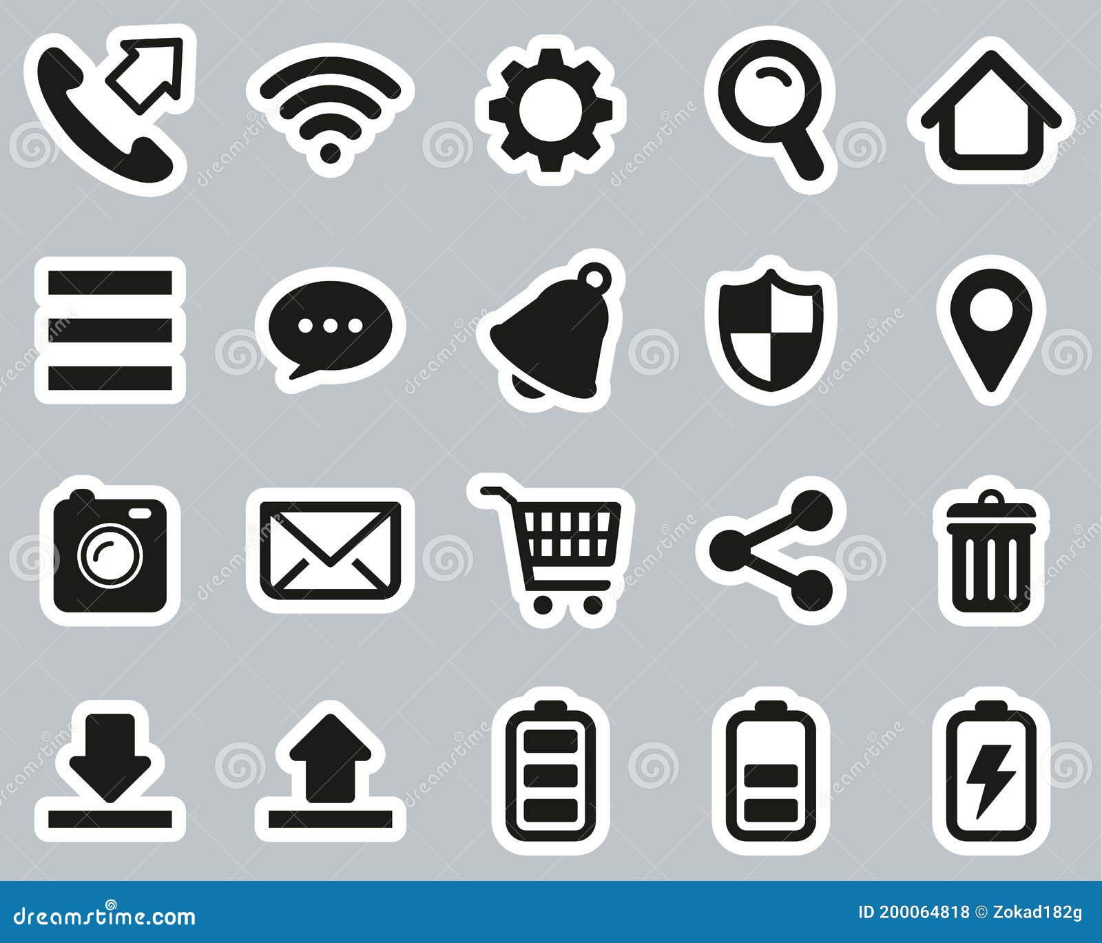 Mobile Phone or Smartphone Icons Black & White Sticker Set Big Stock ...
