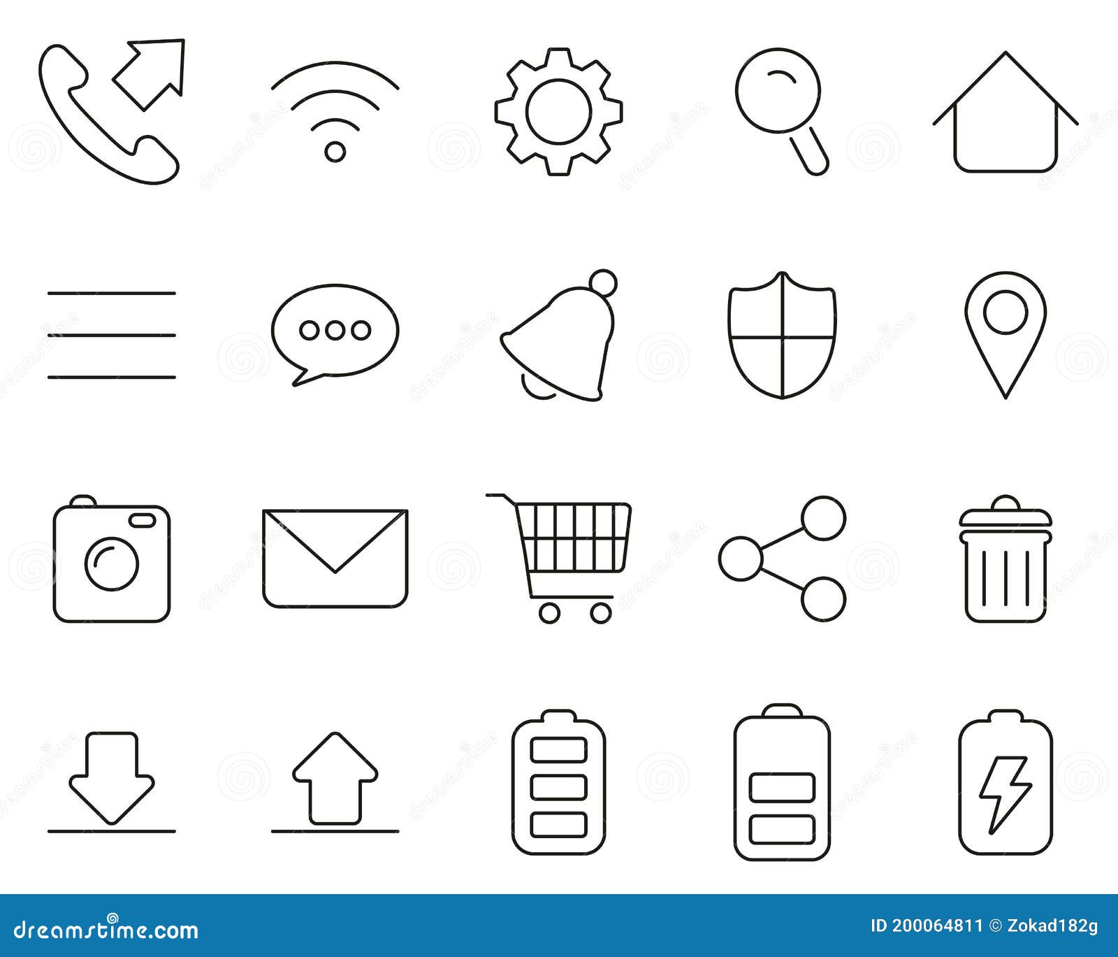 Mobile Phone or Smartphone Icons Black & White Thin Line Set Big Stock ...