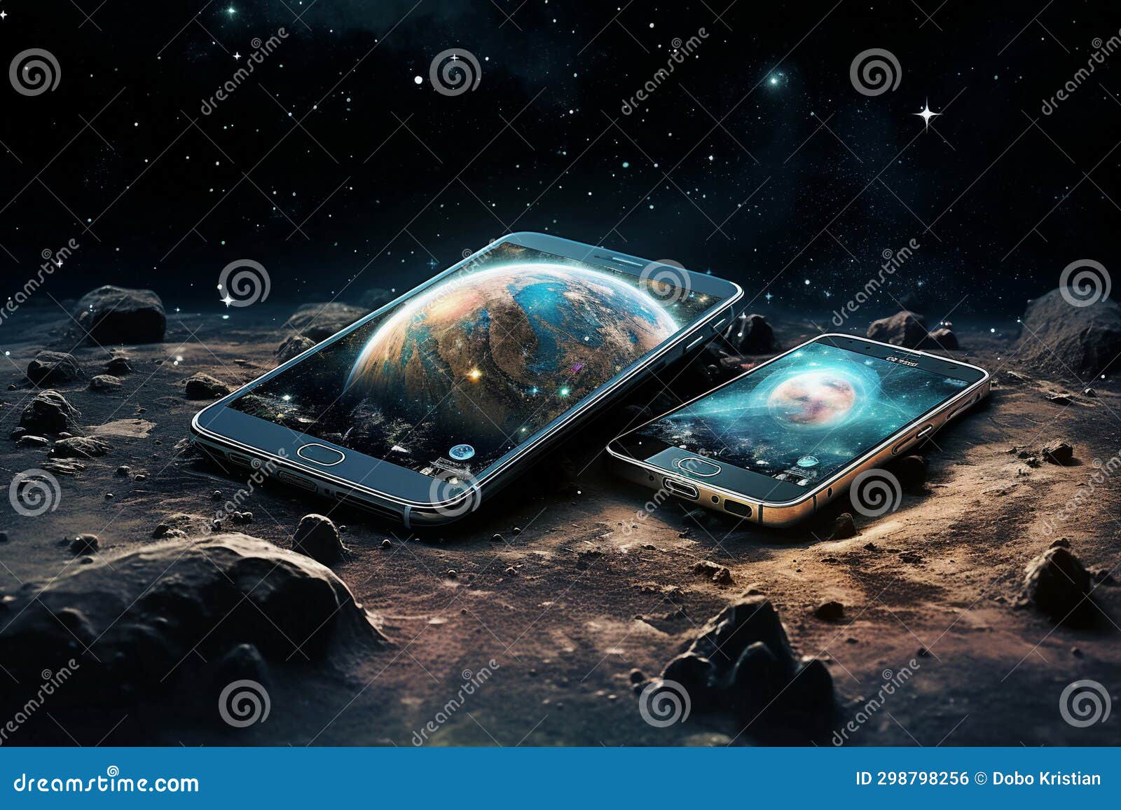 Mobile Phone on Space Planet Stock Illustration - Illustration of ...