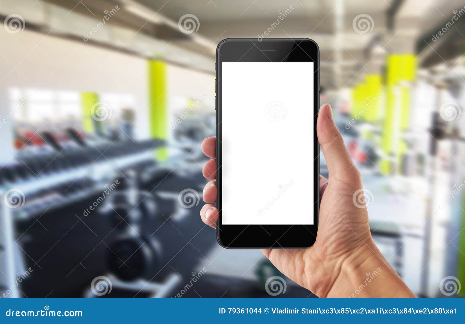 Mobile Phone in Sport Gym. Isolated White Screen for Mockup Stock Photo ...