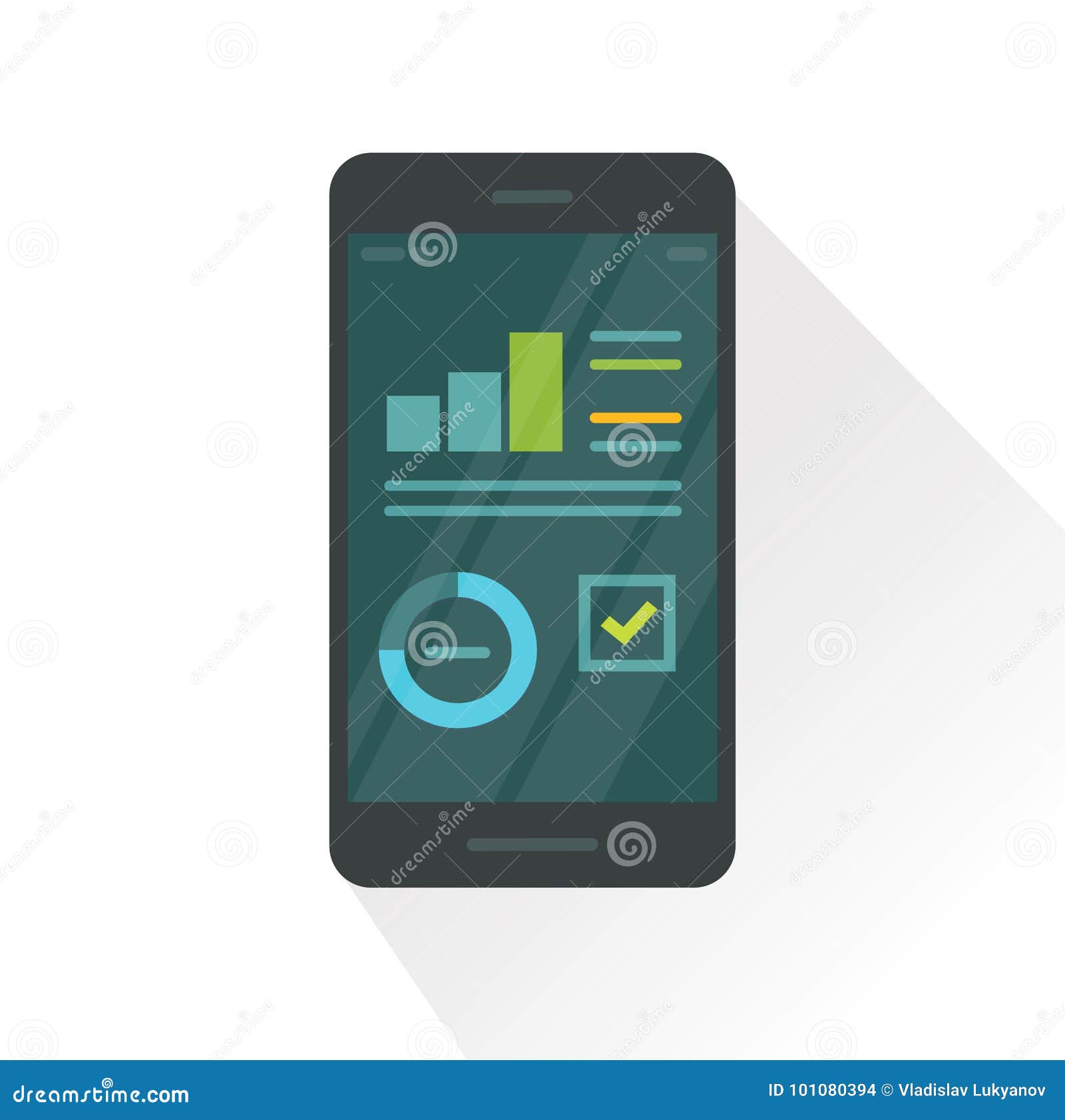 Mobile Phone with Statistics Report Graphs Vector Illustration Stock ...