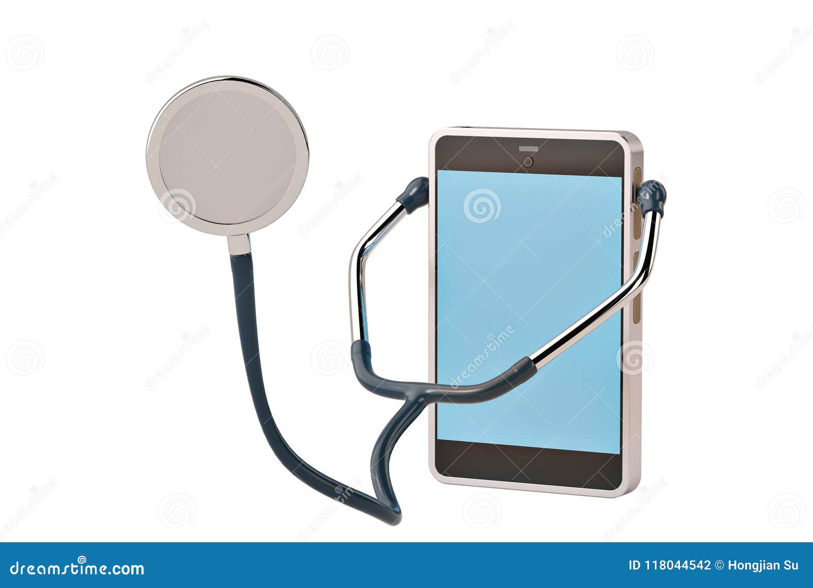 Mobile Phone and Stethoscope on White Background.3D Illustration Stock ...