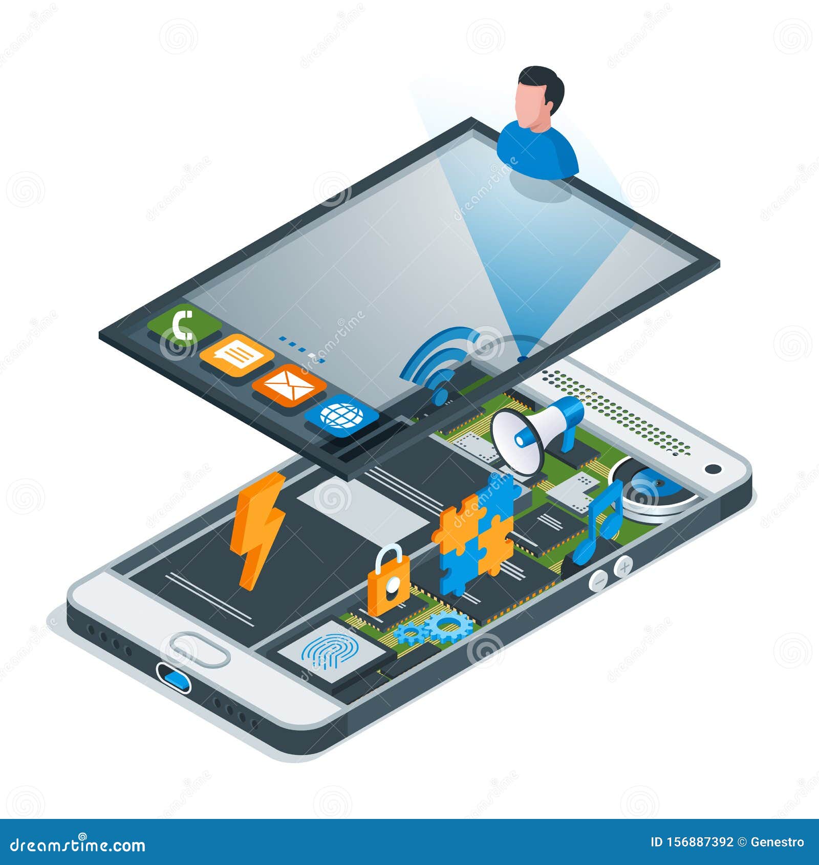 Mobile phone structure stock vector. Illustration of components - 156887392