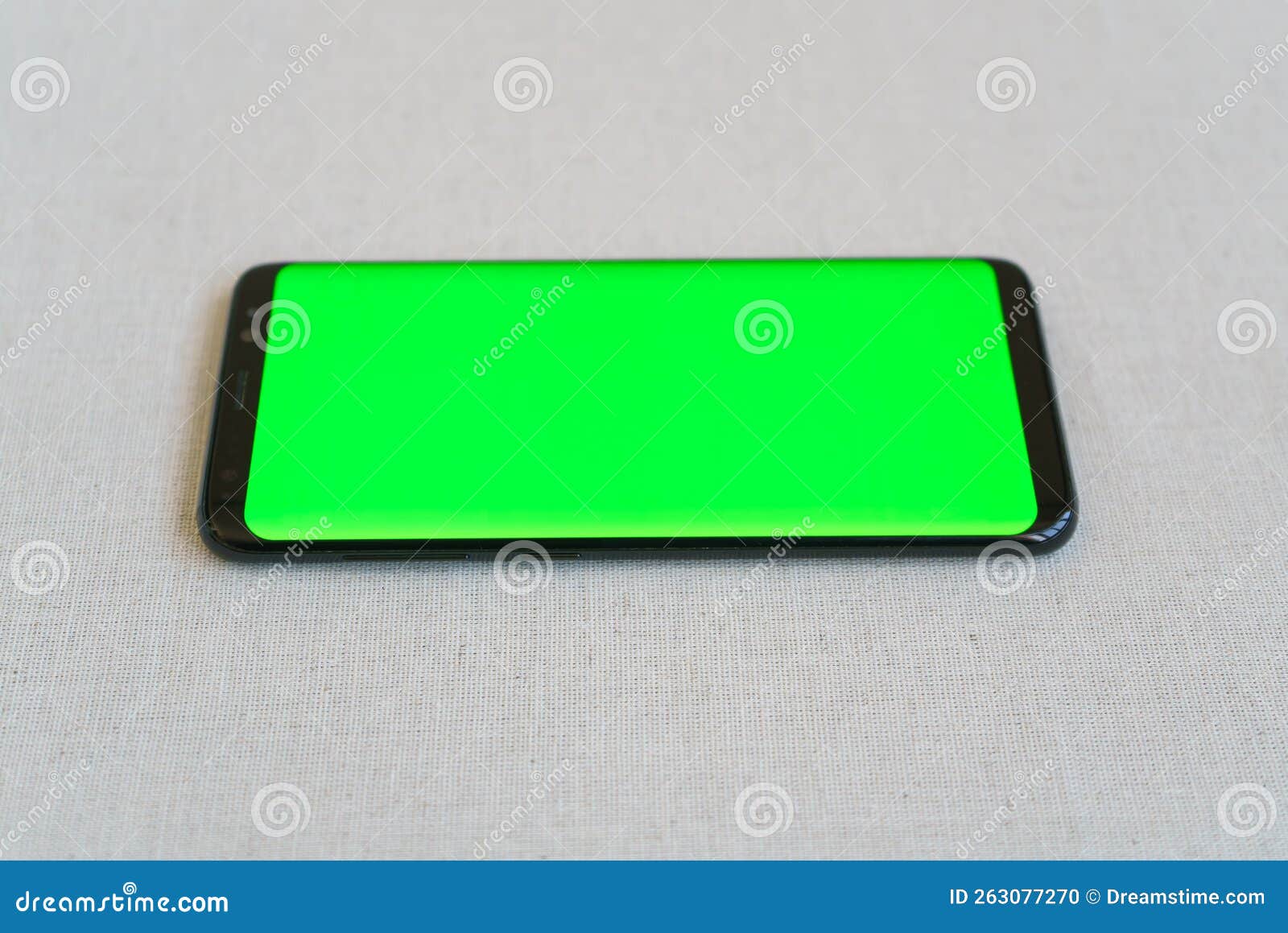 Mobile Phone on Table Horizontally with Blank Screen Stock Photo ...
