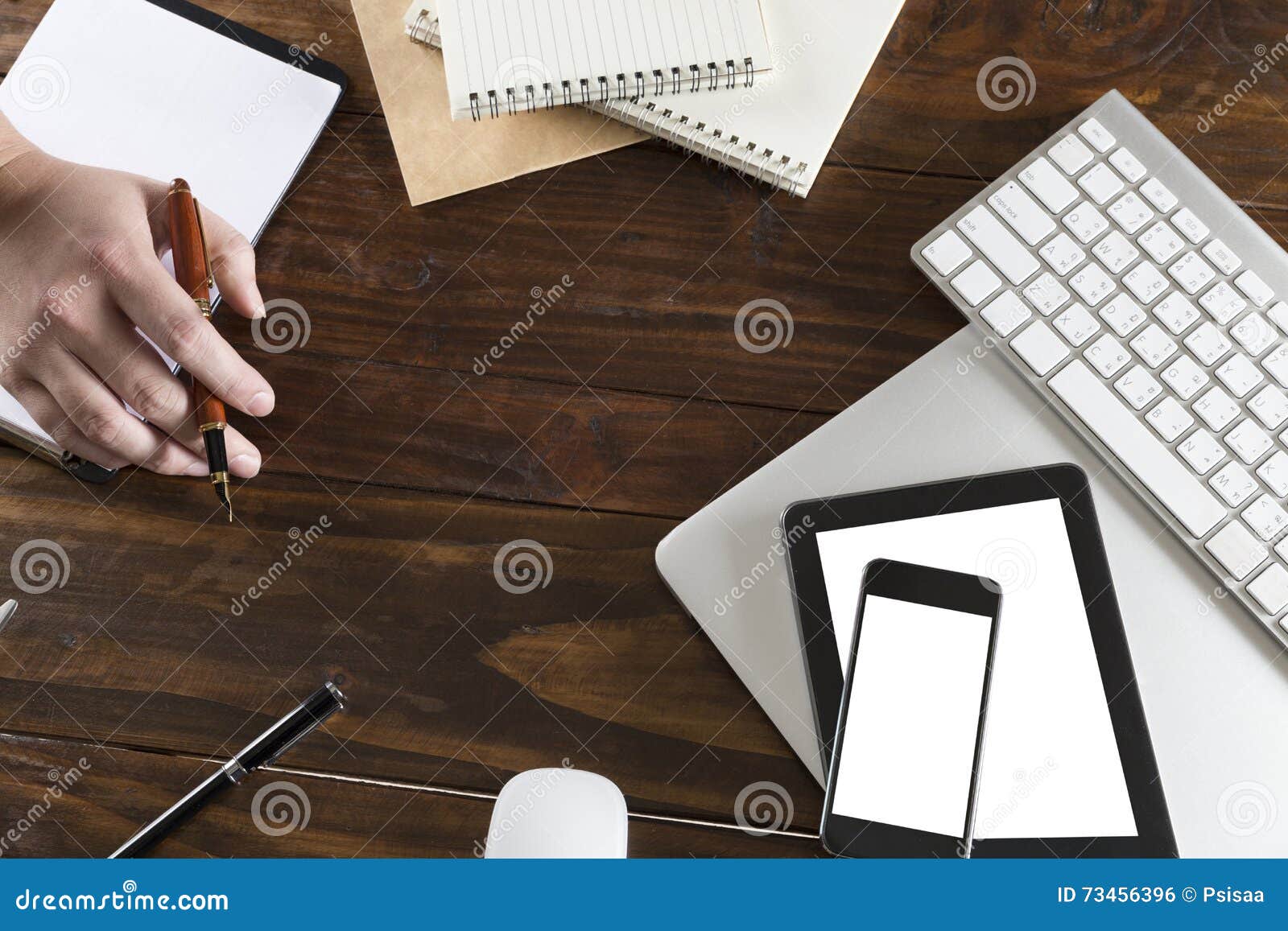 Mobile Phone, Tablet and Laptop Computer on Office Desk Stock Photo ...