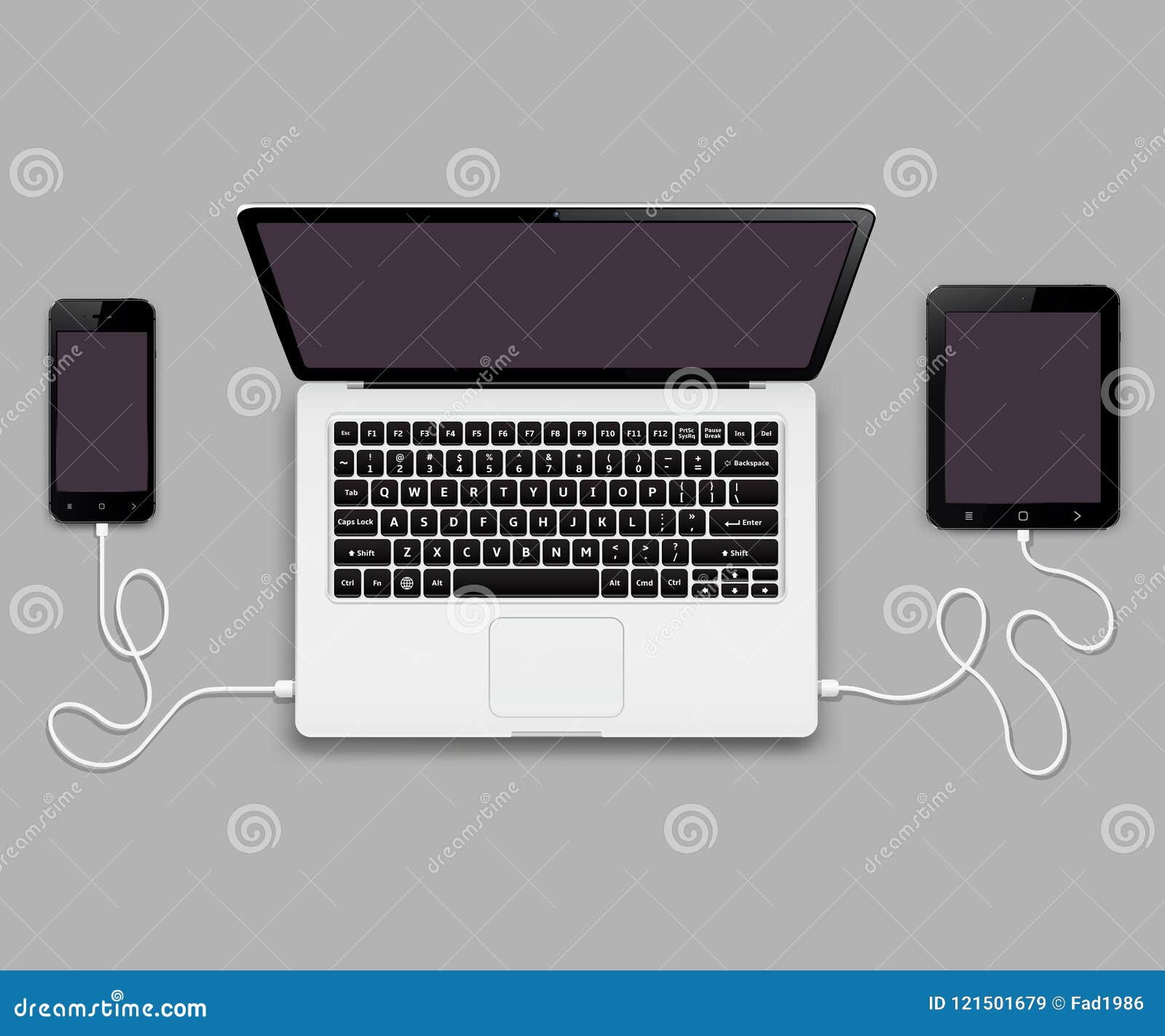 Mobile Phone and Tablet Pc Connected To Laptop Computer Stock Vector ...
