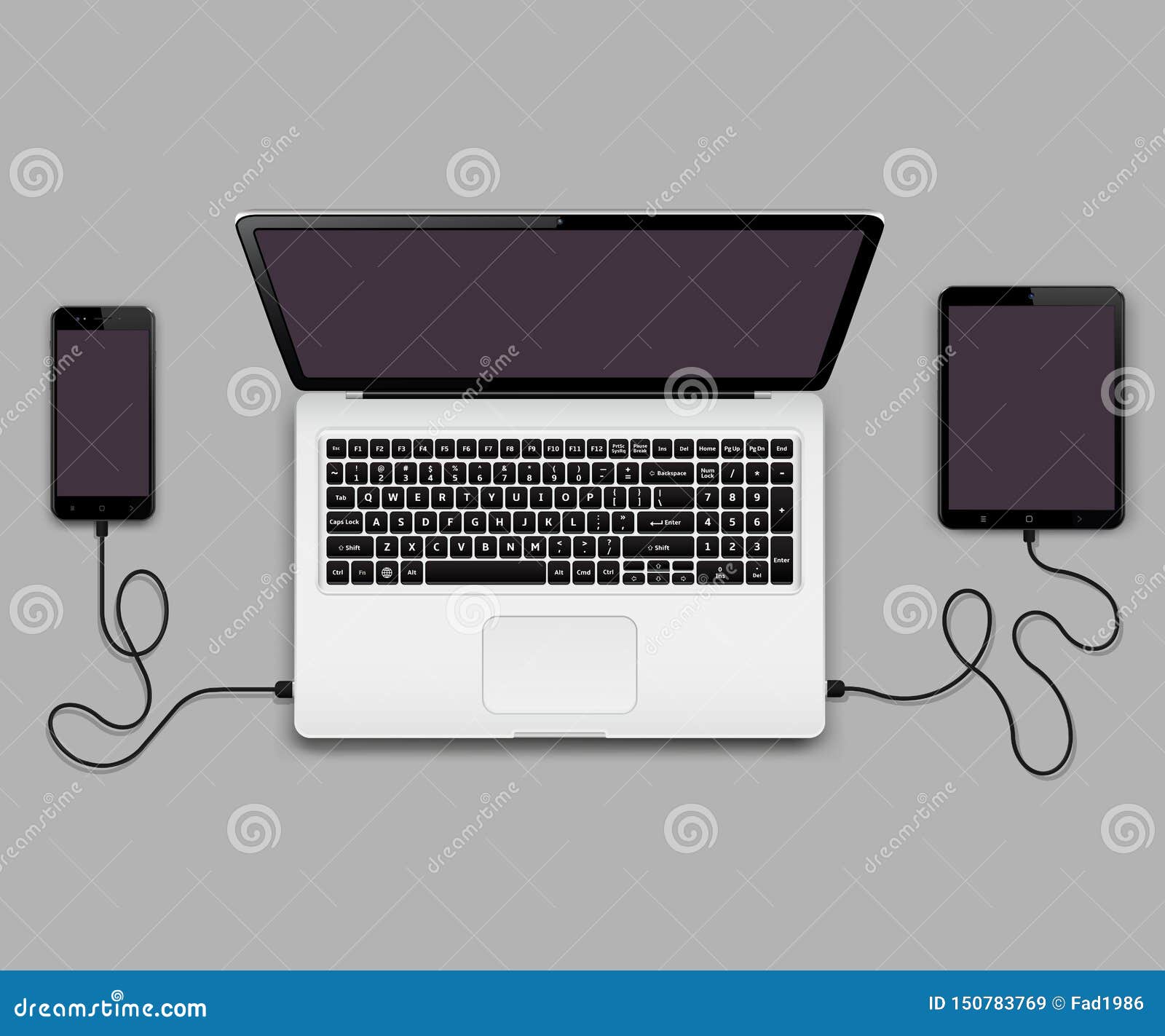 Mobile Phone and Tablet Pc Connected To Laptop Computer Stock Vector ...