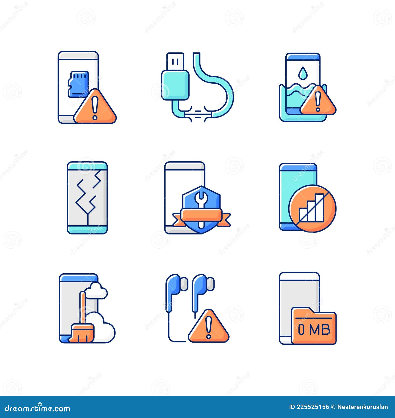 Mobile Phone Technical Issues RGB Color Icons Set Stock Vector ...