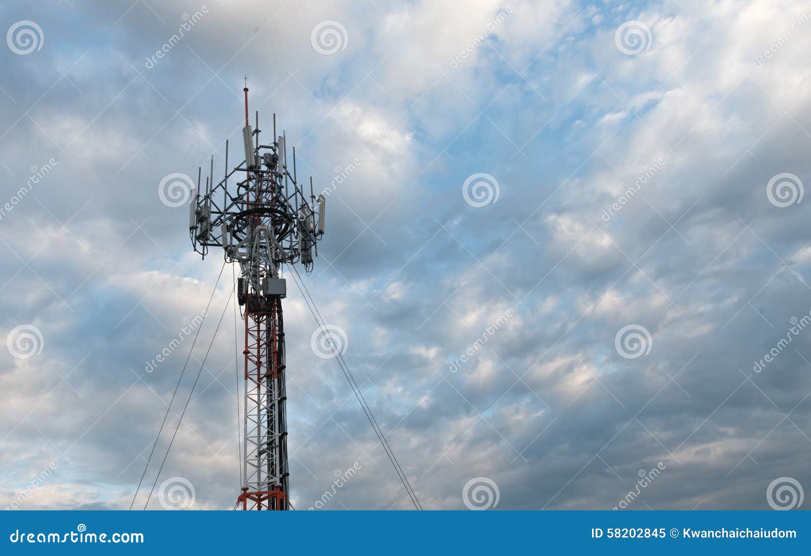 Mobile Phone Tower on Evening Sky Stock Image - Image of satellite ...