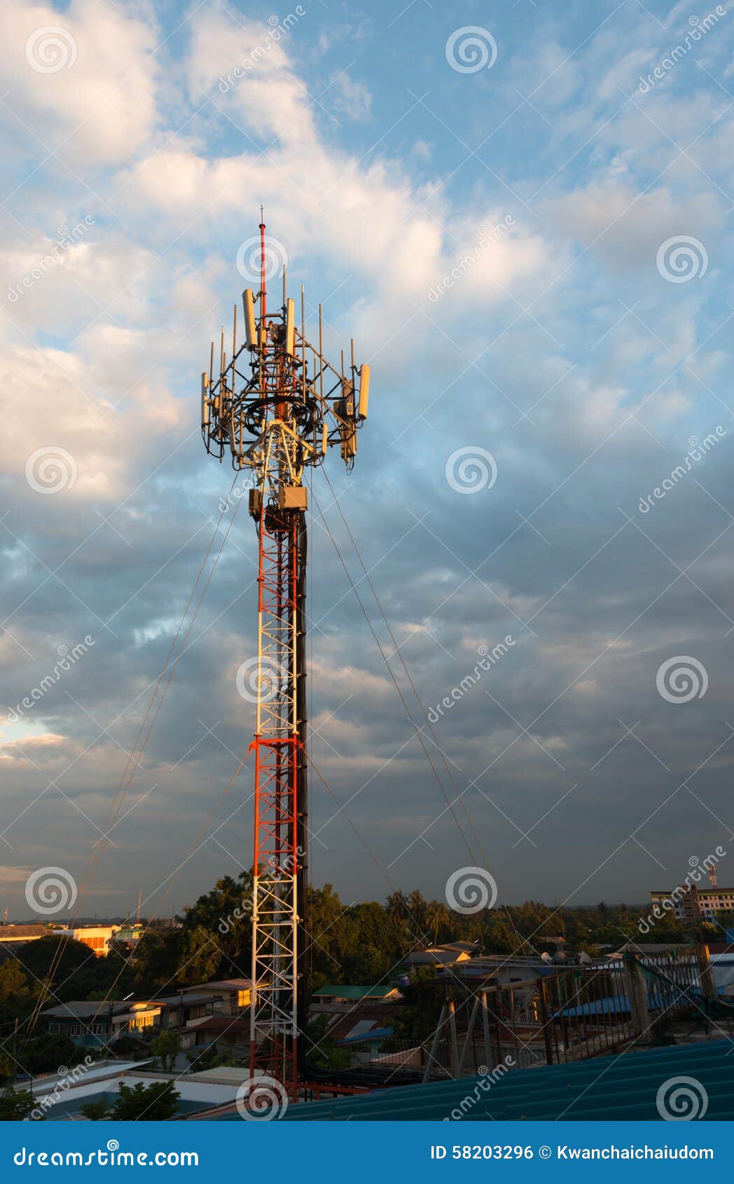 Mobile Phone Tower on Evening Sky Stock Photo - Image of communication ...