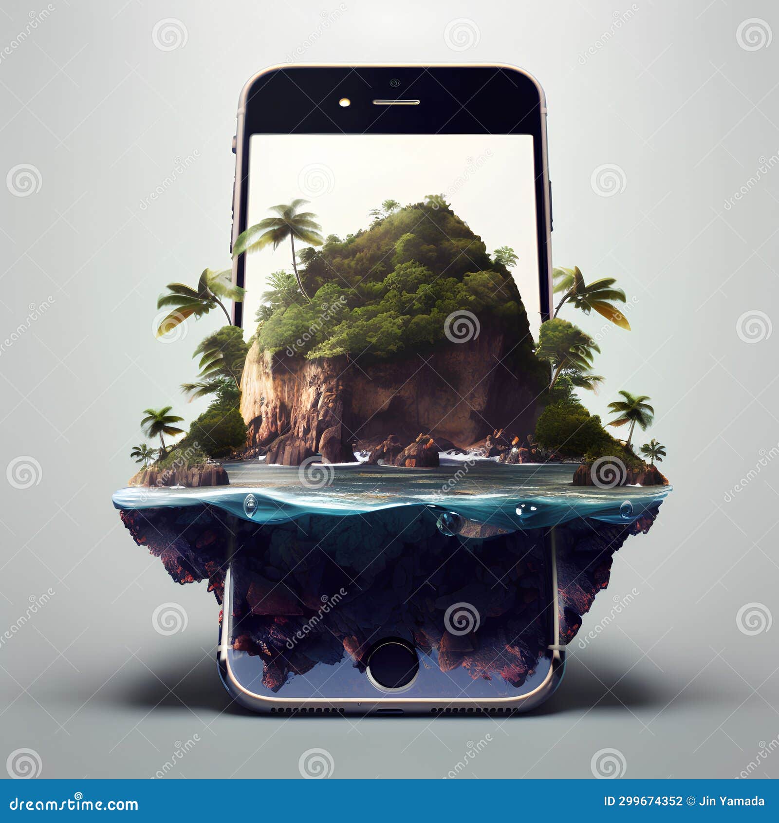 Mobile Phone with Tropical Island on the Screen. 3d Illustration Stock ...