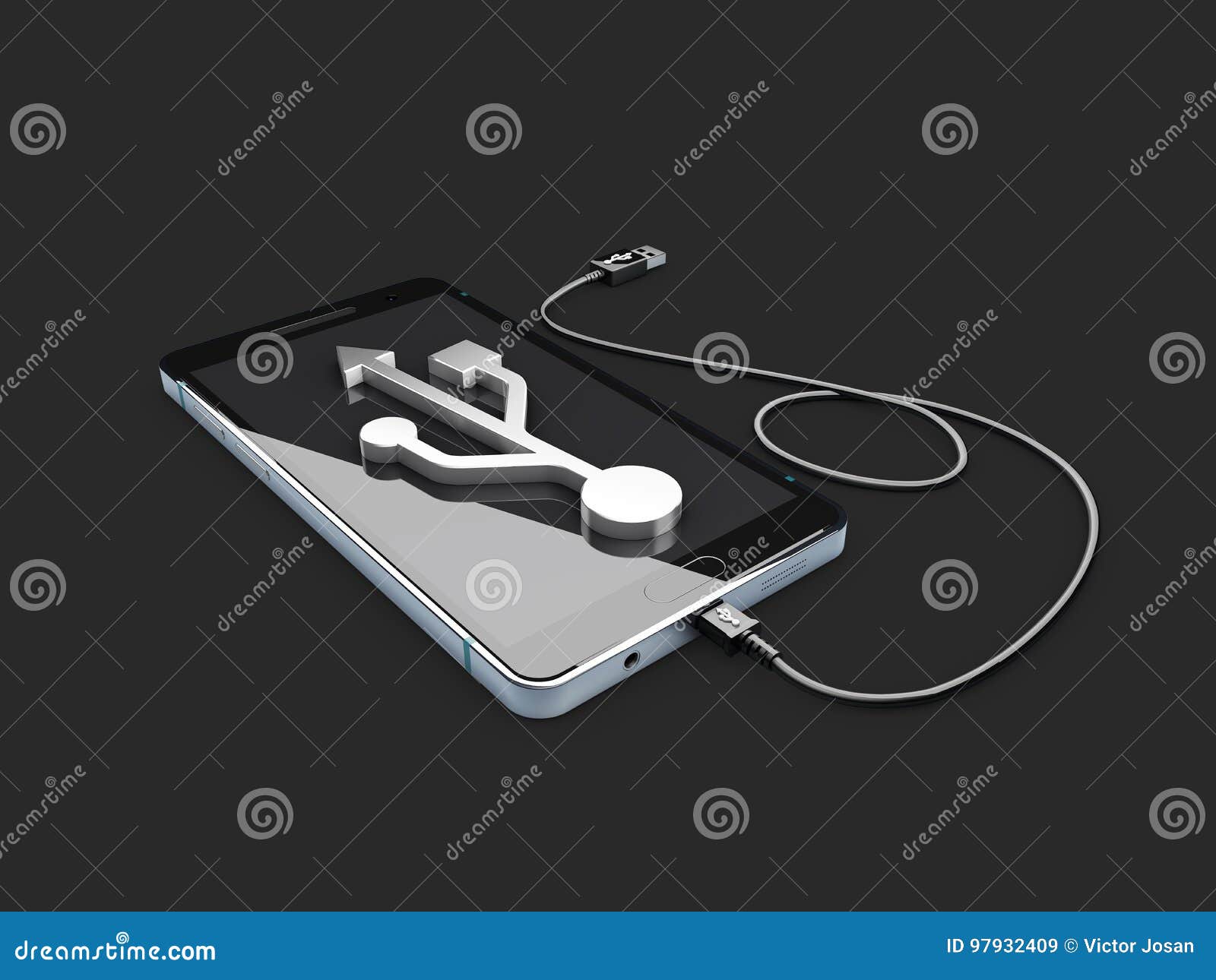 Mobile Phone with USB Sign on Screen, 3d Illustration Stock Image ...