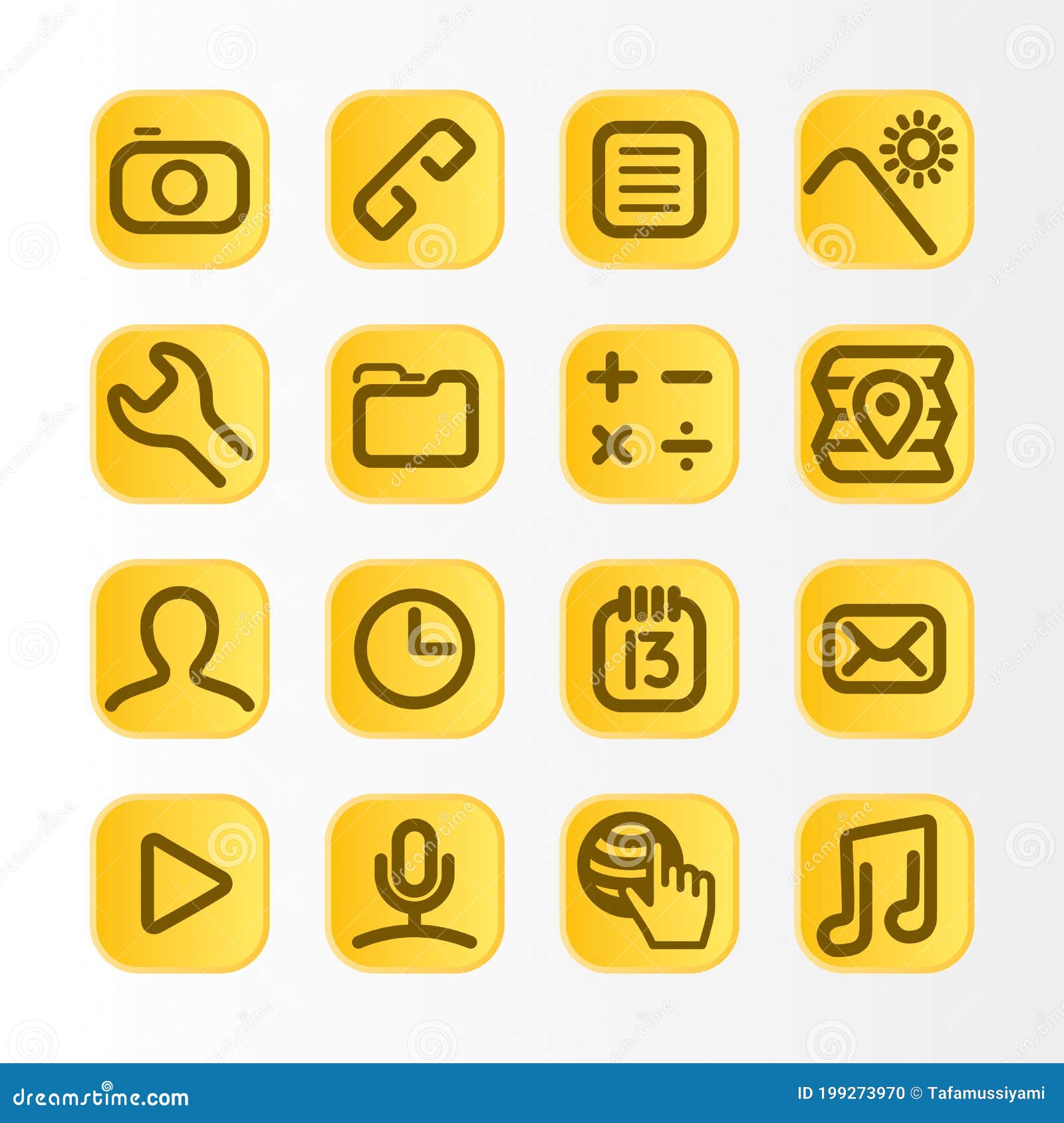Mobile Phone User Interface Icon Set. Soft Gold Effect Ui Design Stock ...