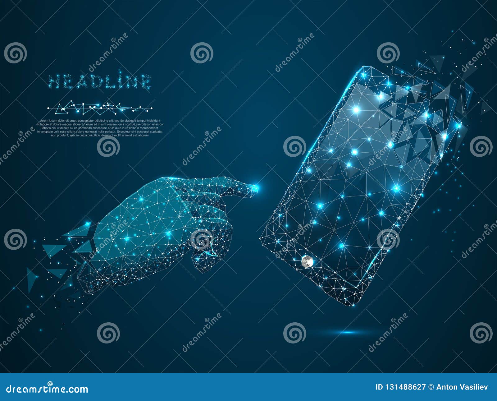 Mobile Phone. Vector Polygonal Wireframe Mobile Phone Man Hand Pointing ...
