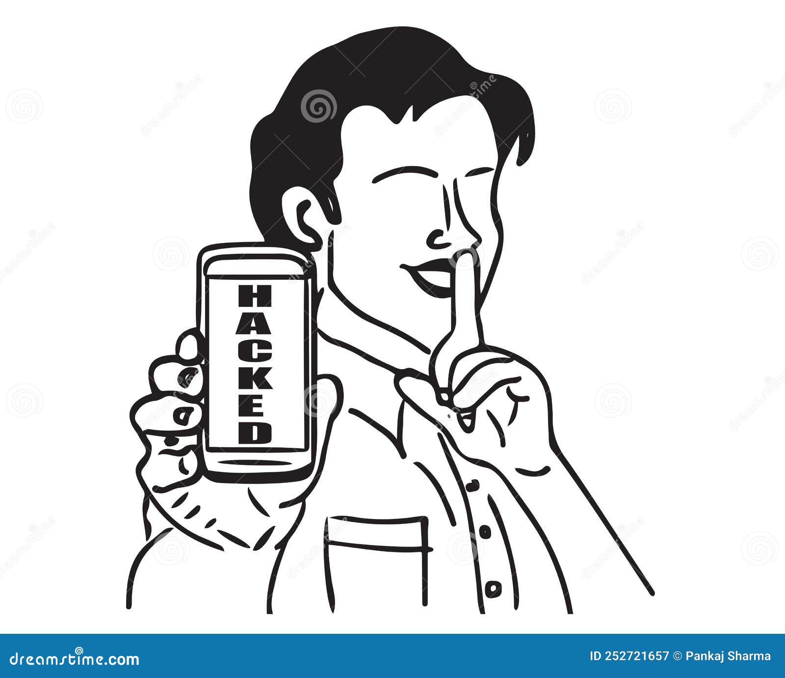 Mobile Phone Vector, Sketch Drawing of Hacker Boy Showing a Mobile ...