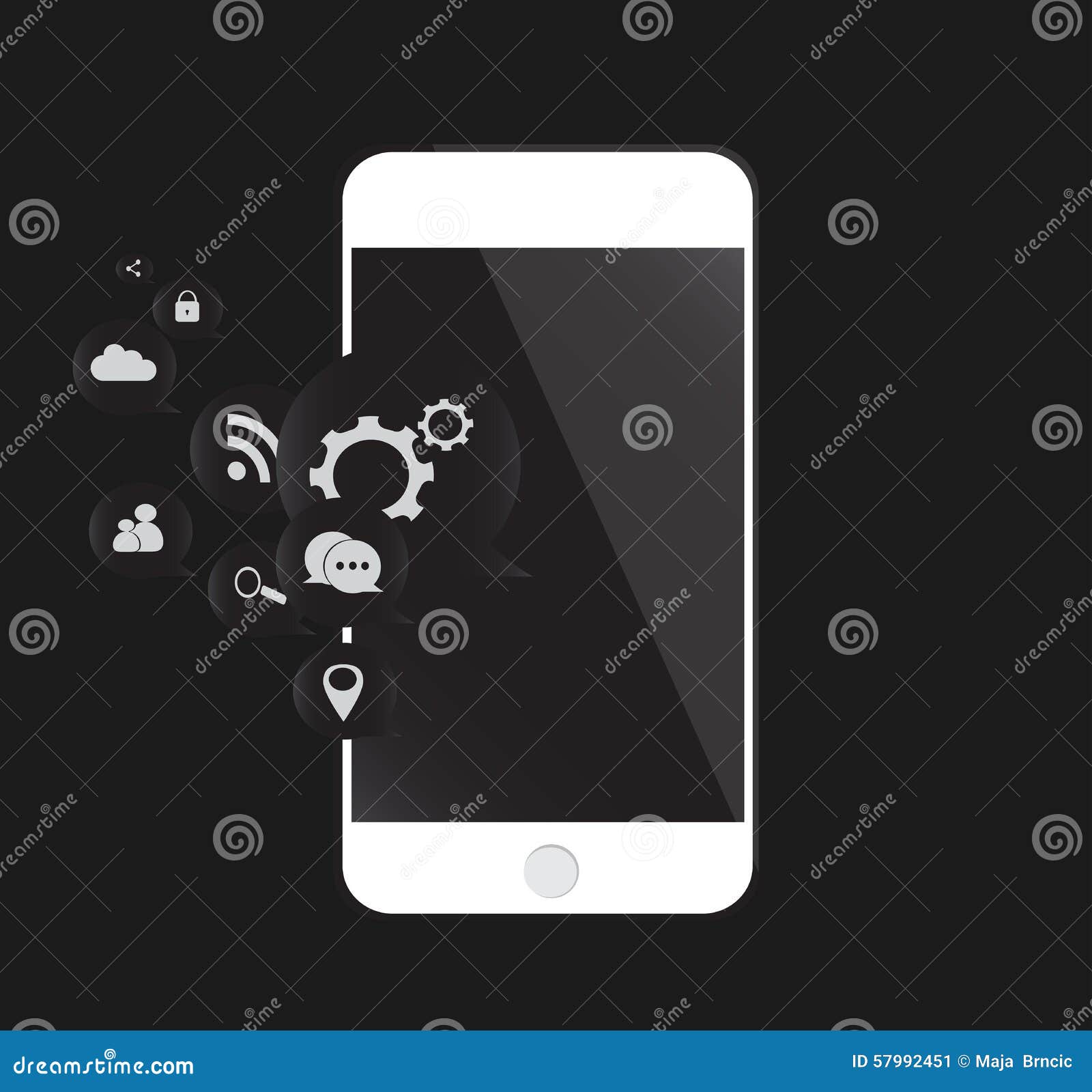 Mobile Phone Vector White with Media Icons Stock Vector - Illustration ...