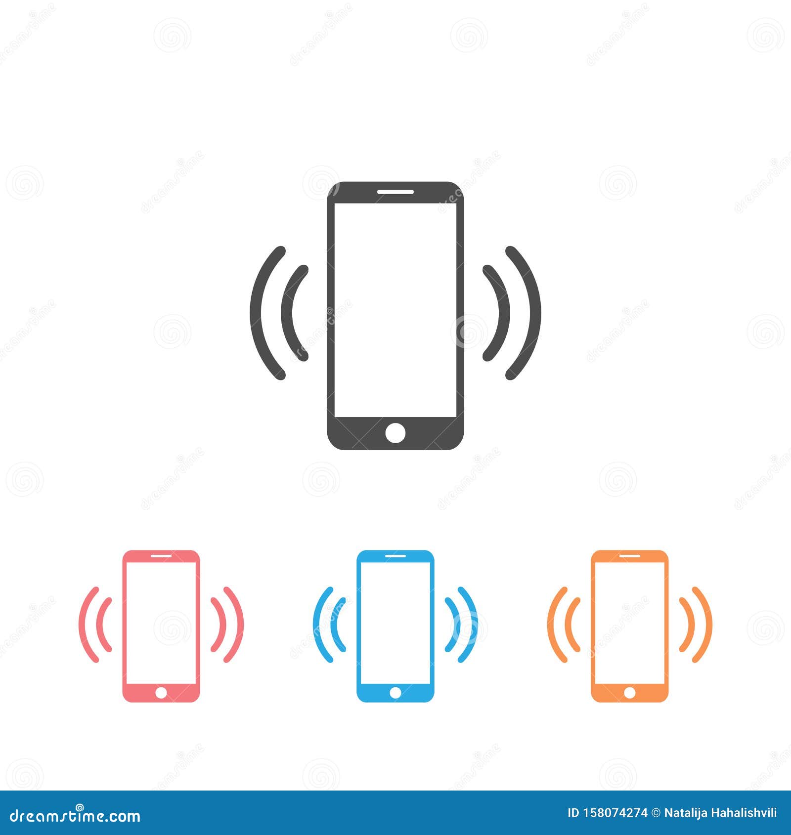 Mobile Phone Vibrating or Ringing Flat Vector Icon Set for Apps Stock ...