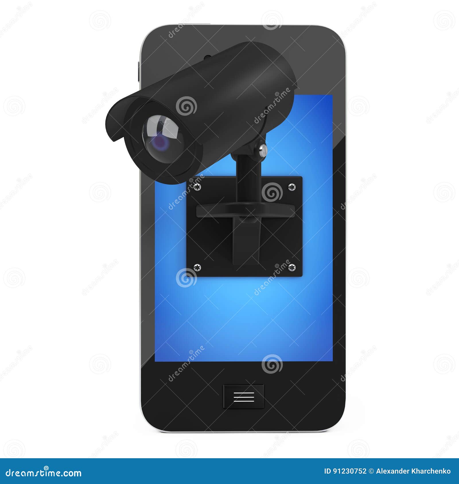 Mobile Phone with Video Security Surveillance Camera. 3d Rendering ...