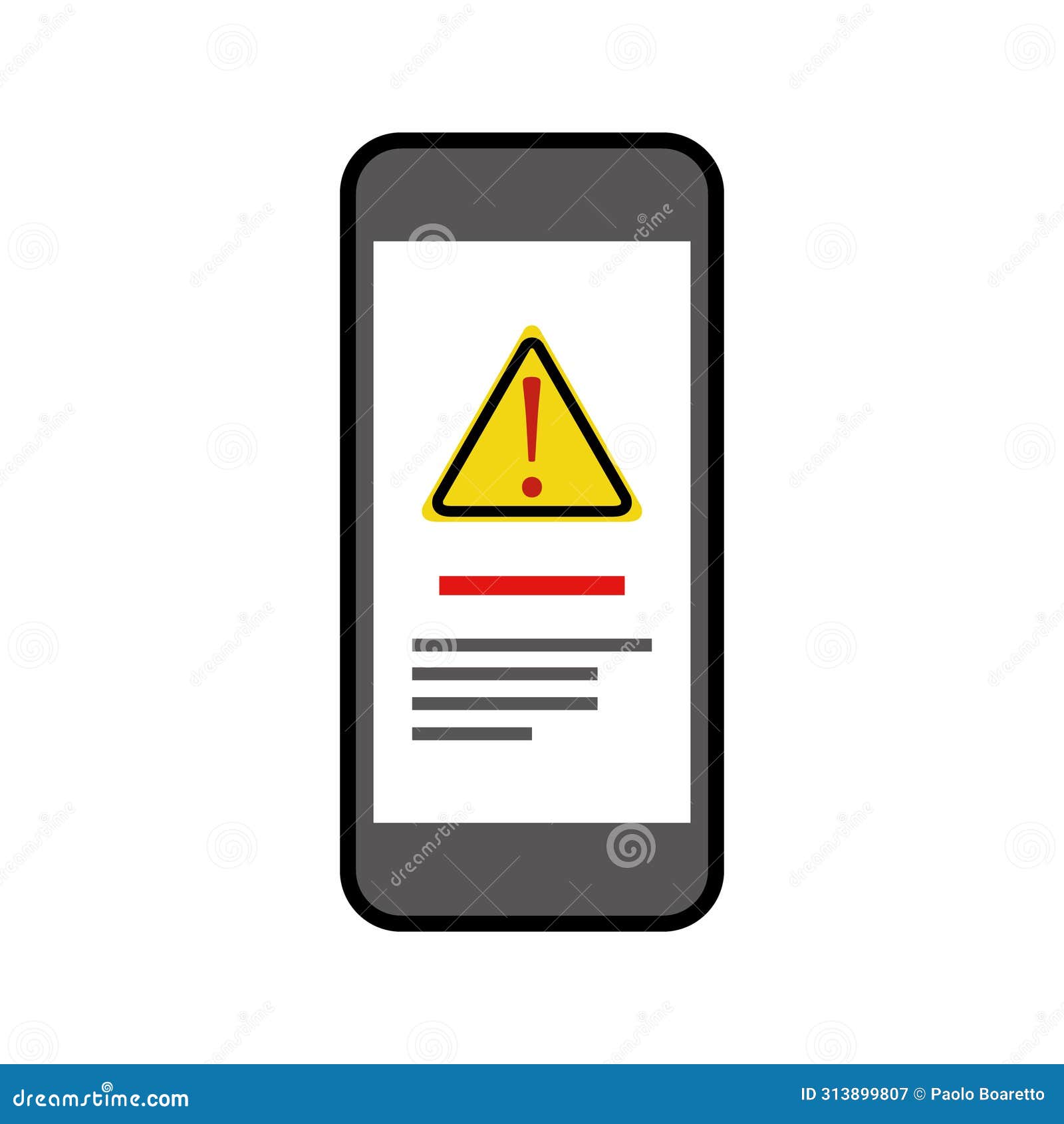 Mobile Phone with a Warning Sign Stock Illustration - Illustration of ...