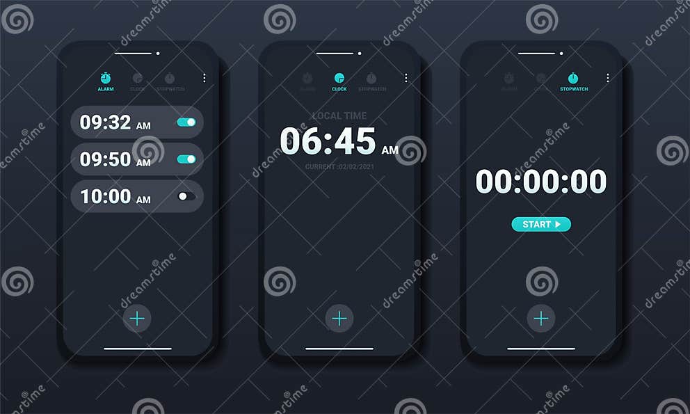 Mobile Phone Watch Widget Interfaces. Clock User Interface. Alarm ...