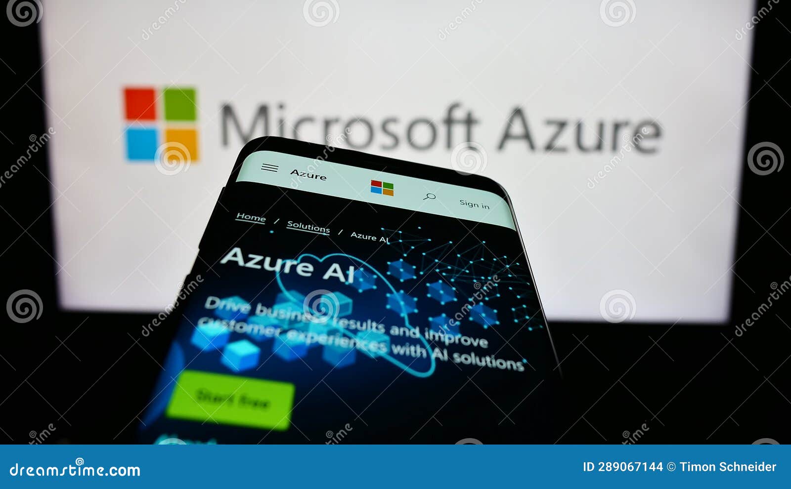 Mobile Phone with Webpage of Cloud Computing Platform Microsoft Azure ...