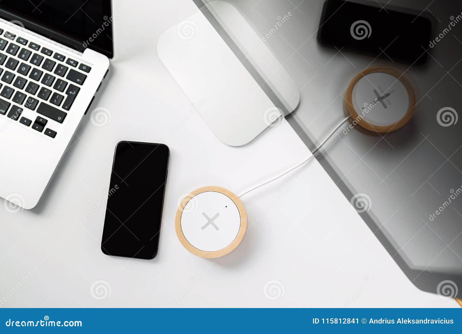 Mobile Phone and Wireless Charger on Office Table Stock Image - Image ...