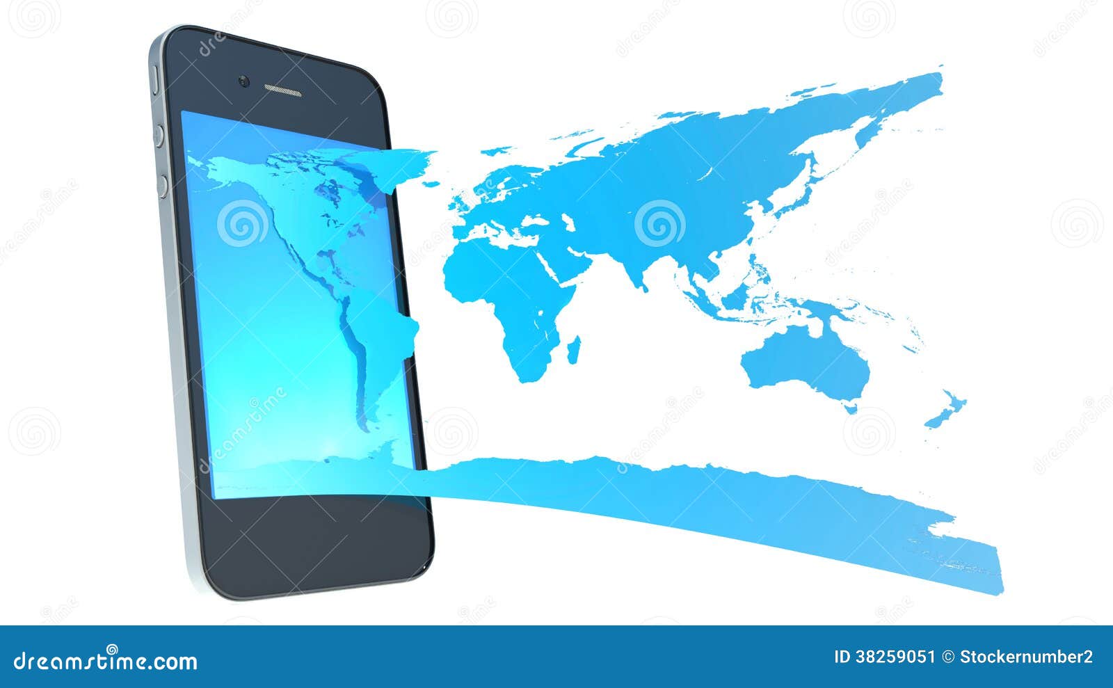 Mobile phone and world map stock illustration. Illustration of cellular ...