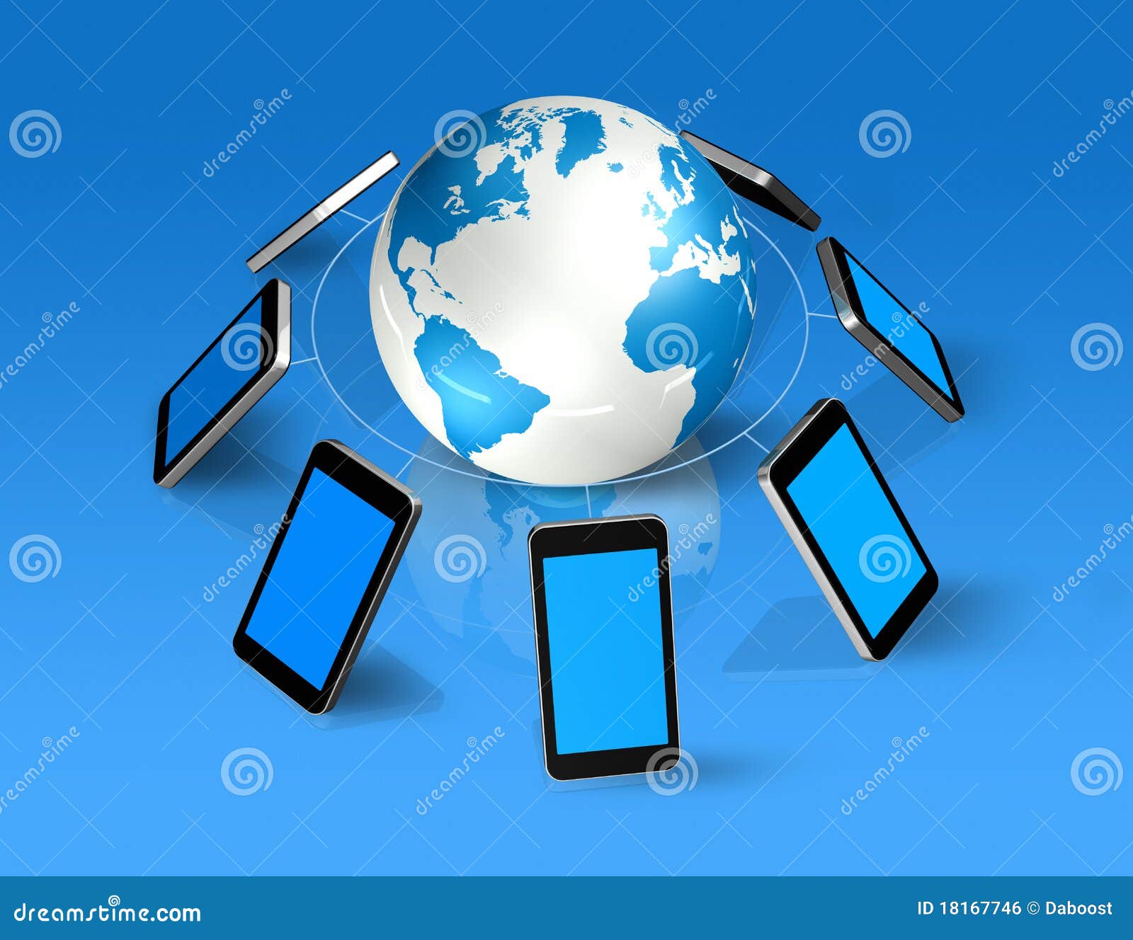 Mobile Phones Around a World Globe Stock Illustration - Illustration of ...