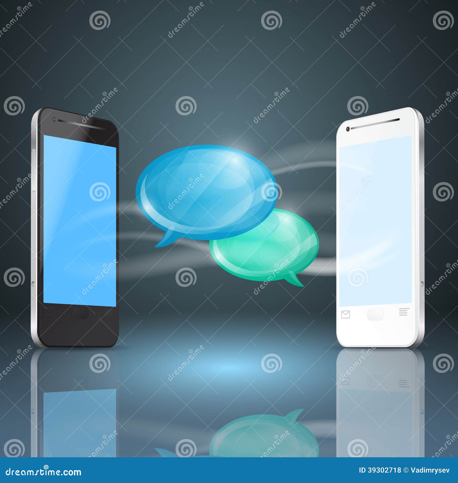 Mobile Phones with Glossy Speech Bubbles. Stock Vector - Illustration ...
