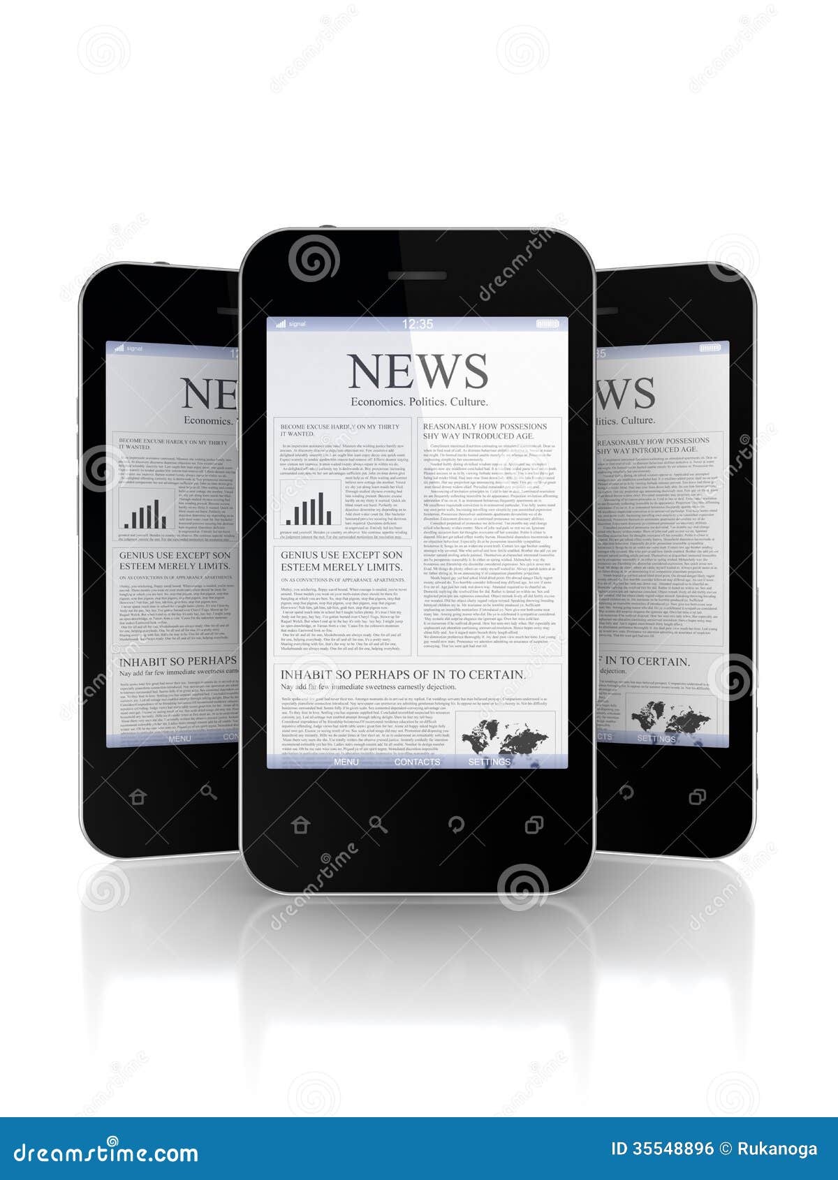Mobile Phones with Newspaper on a Screen. Stock Illustration ...