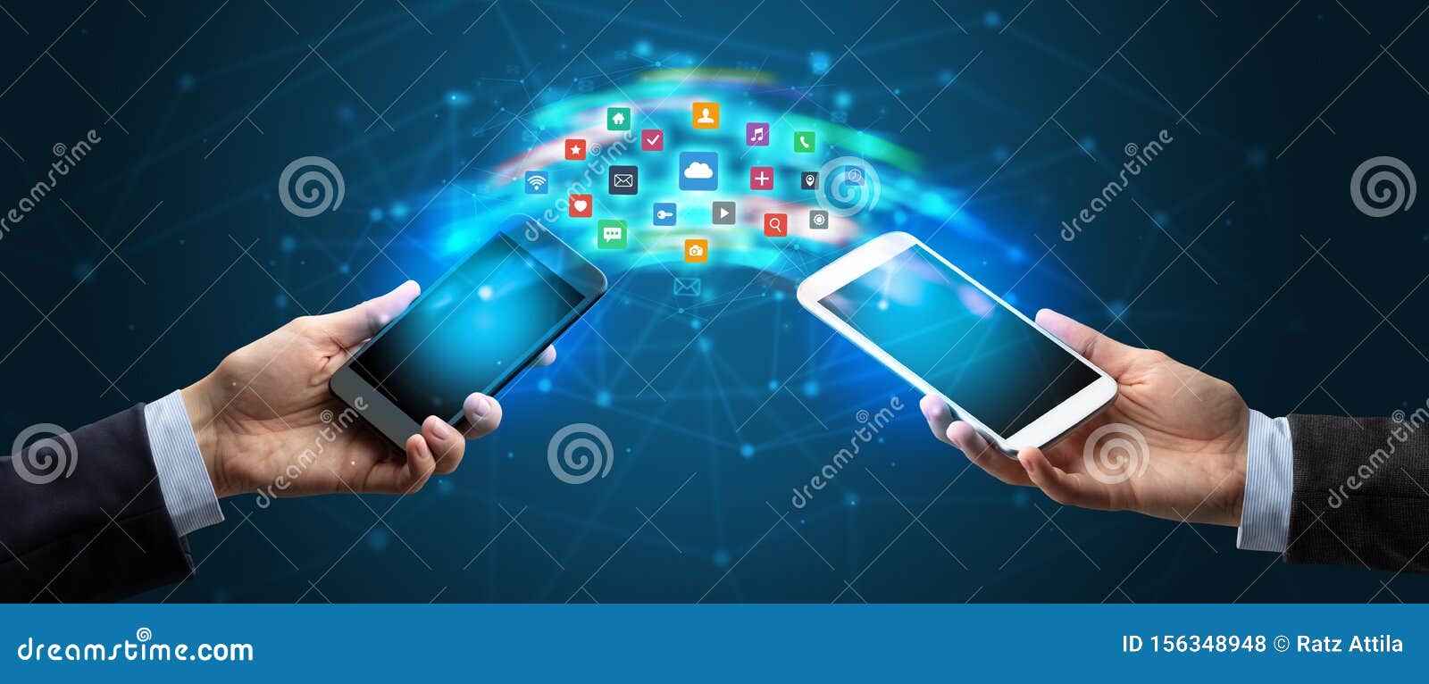 Mobile Phones Syncing Application Stock Photo - Image of holding ...
